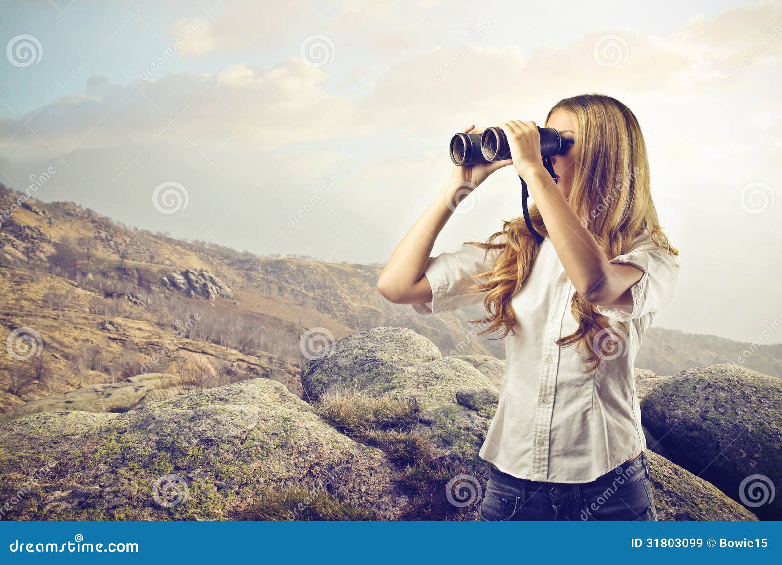 Woman using a binoculars stock image. Image of travel - 31803099