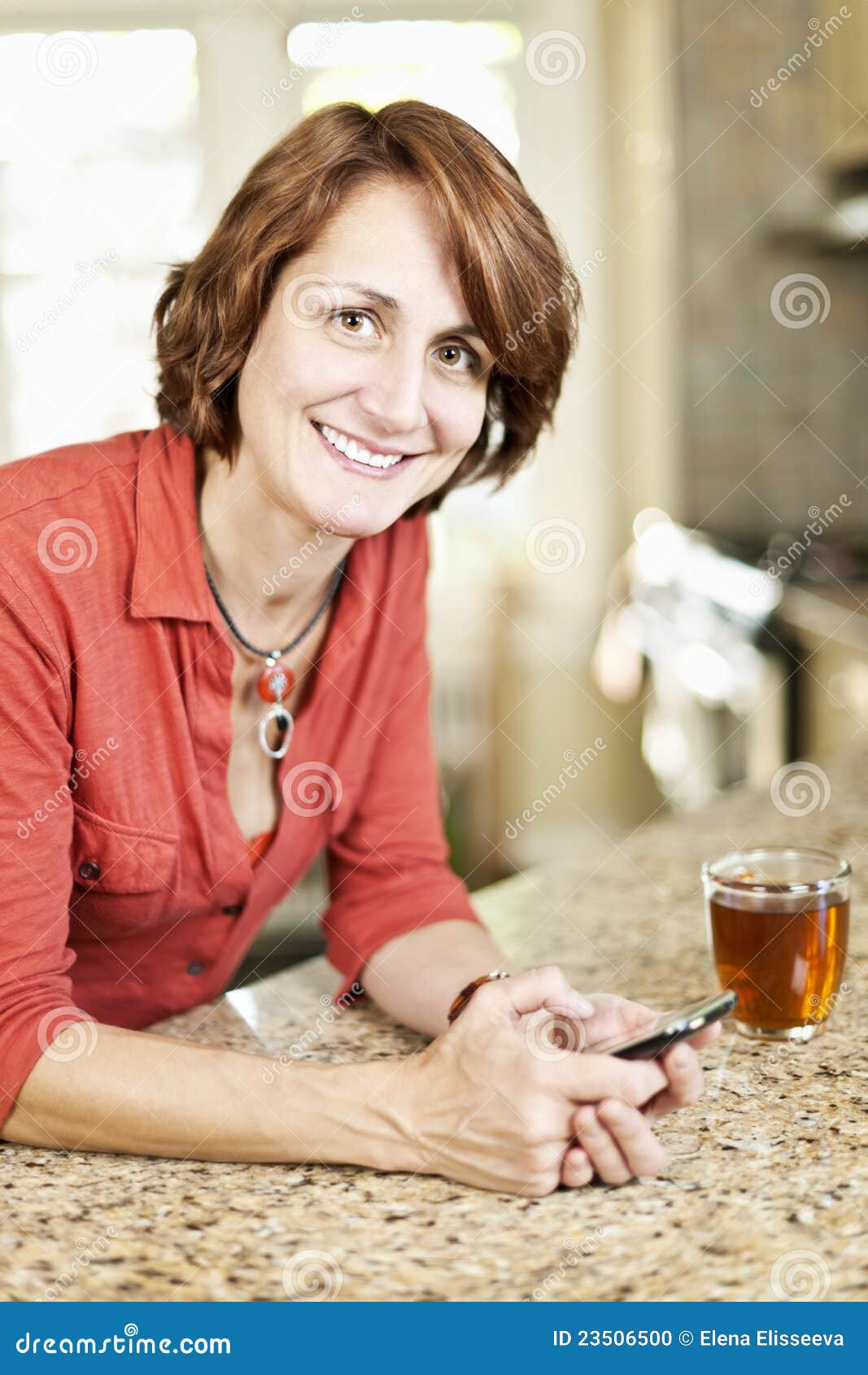 Woman Using Cell Phone at Home Stock Photo - Image of communication ...