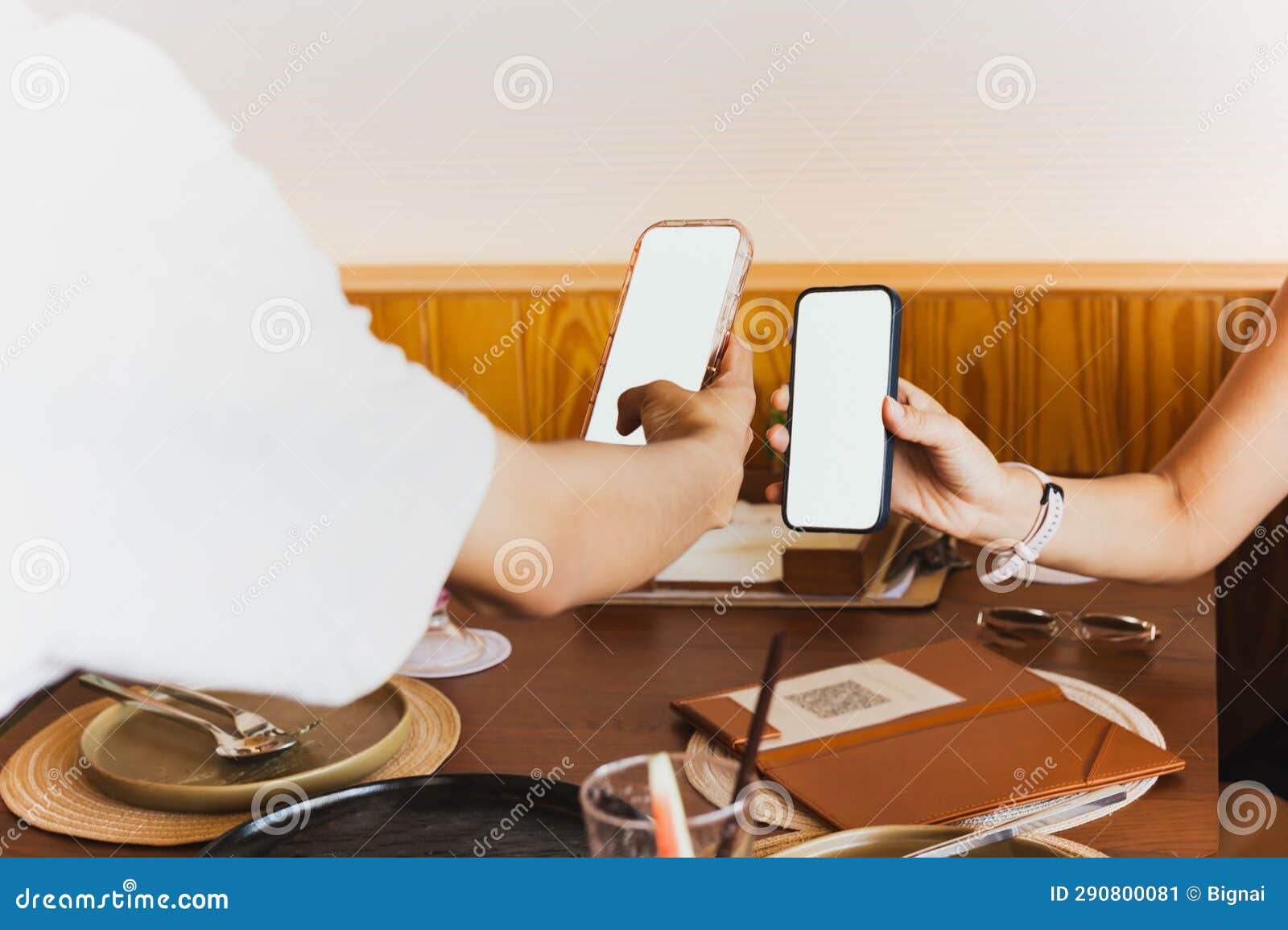 Woman Using Cell Phone Pay Bill Stock Image - Image of money ...