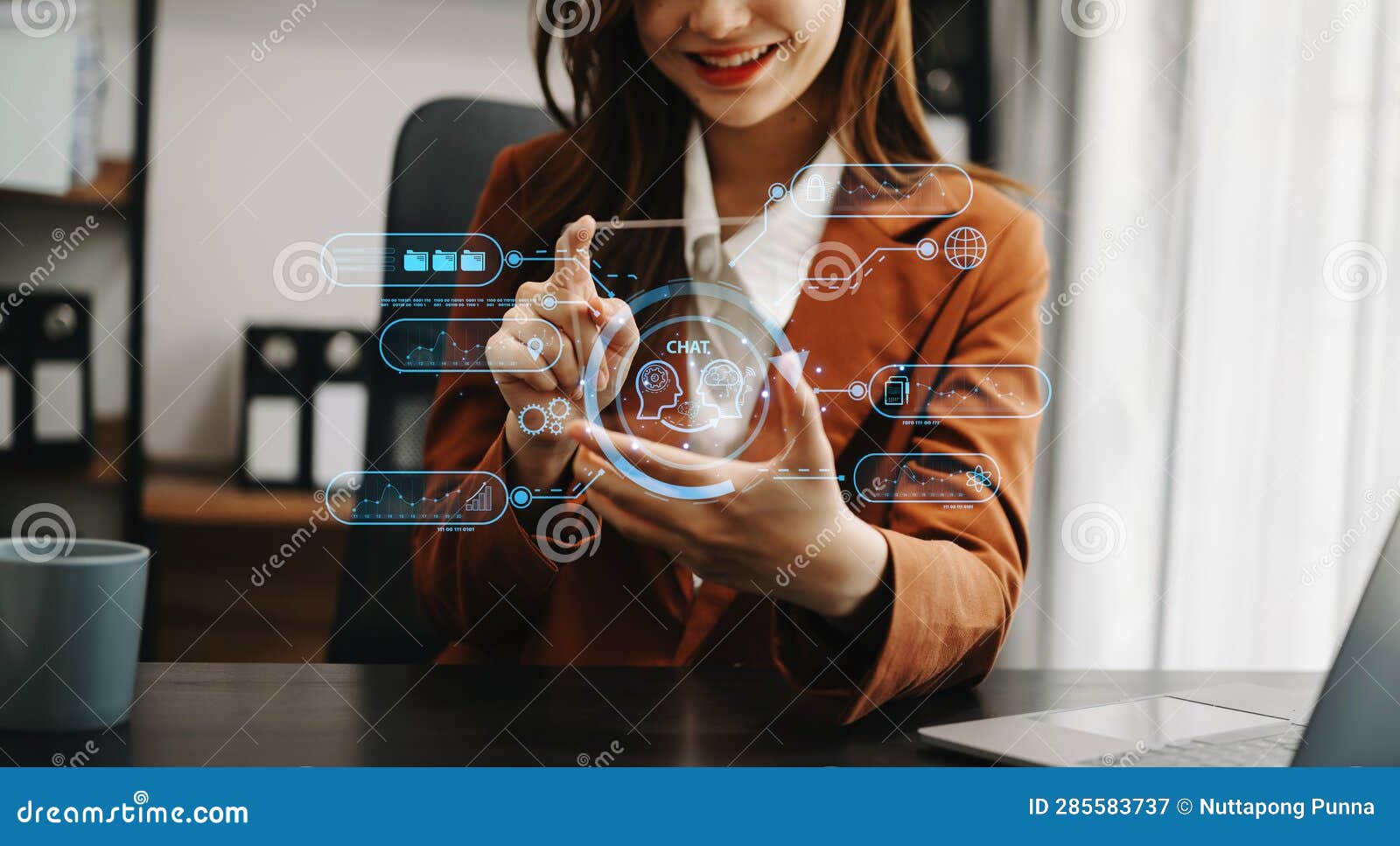 Woman Using Chatbot in Computer and Tablet Smart Intelligence Ai.Chat ...