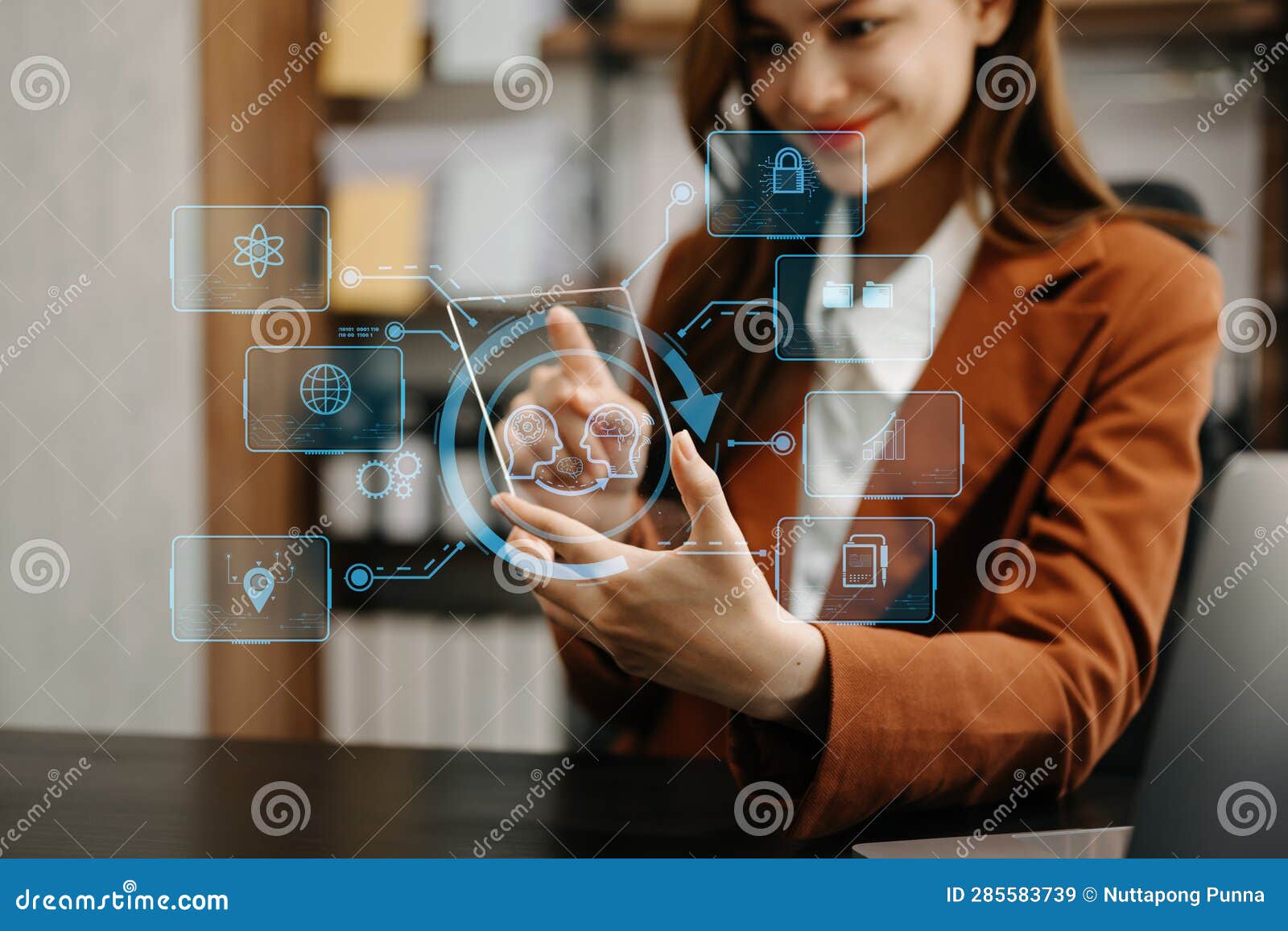 Woman Using Chatbot in Computer and Tablet Smart Intelligence Ai.Chat ...