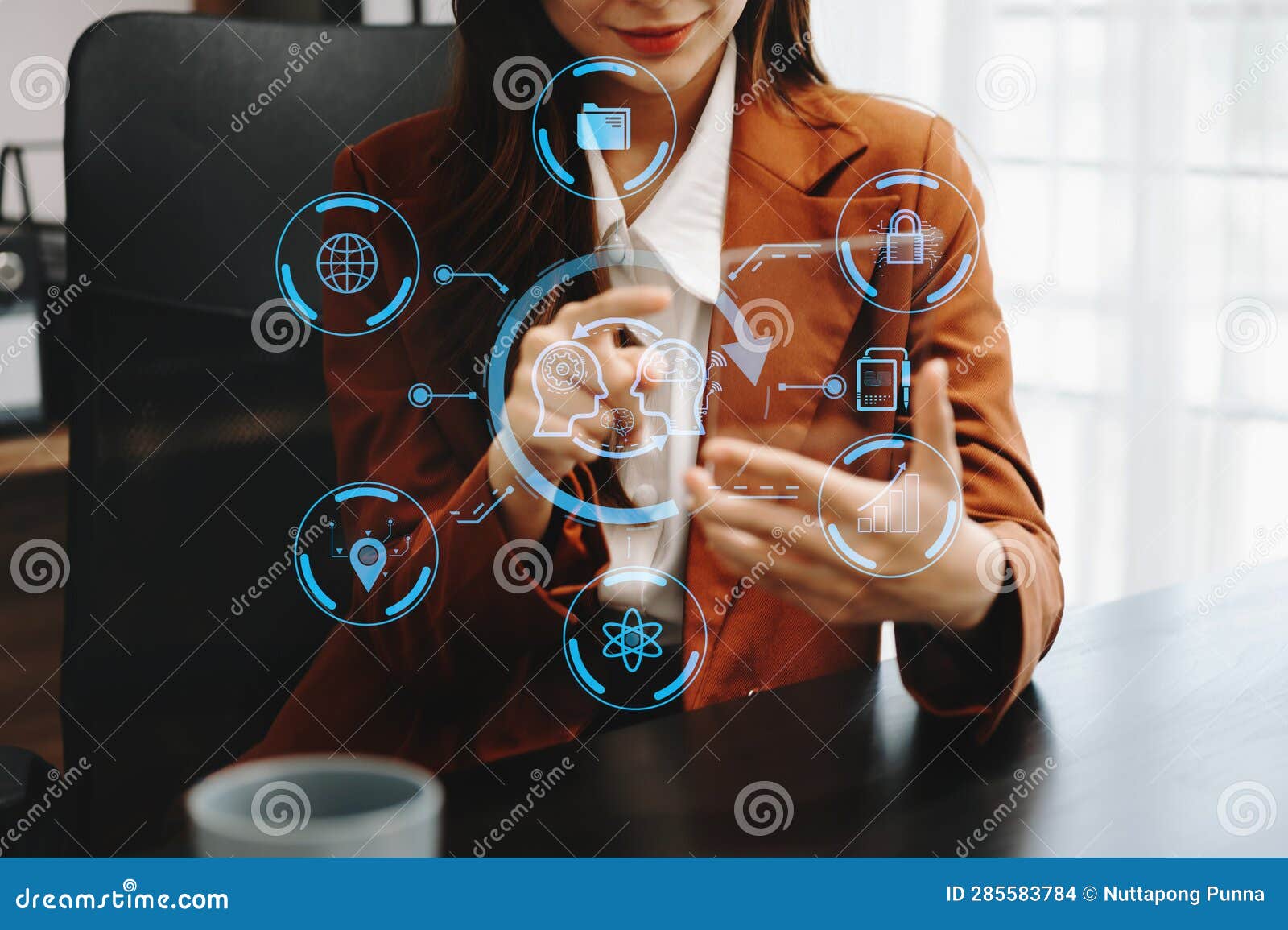 Woman Using Chatbot in Computer and Tablet Smart Intelligence Ai.Chat ...