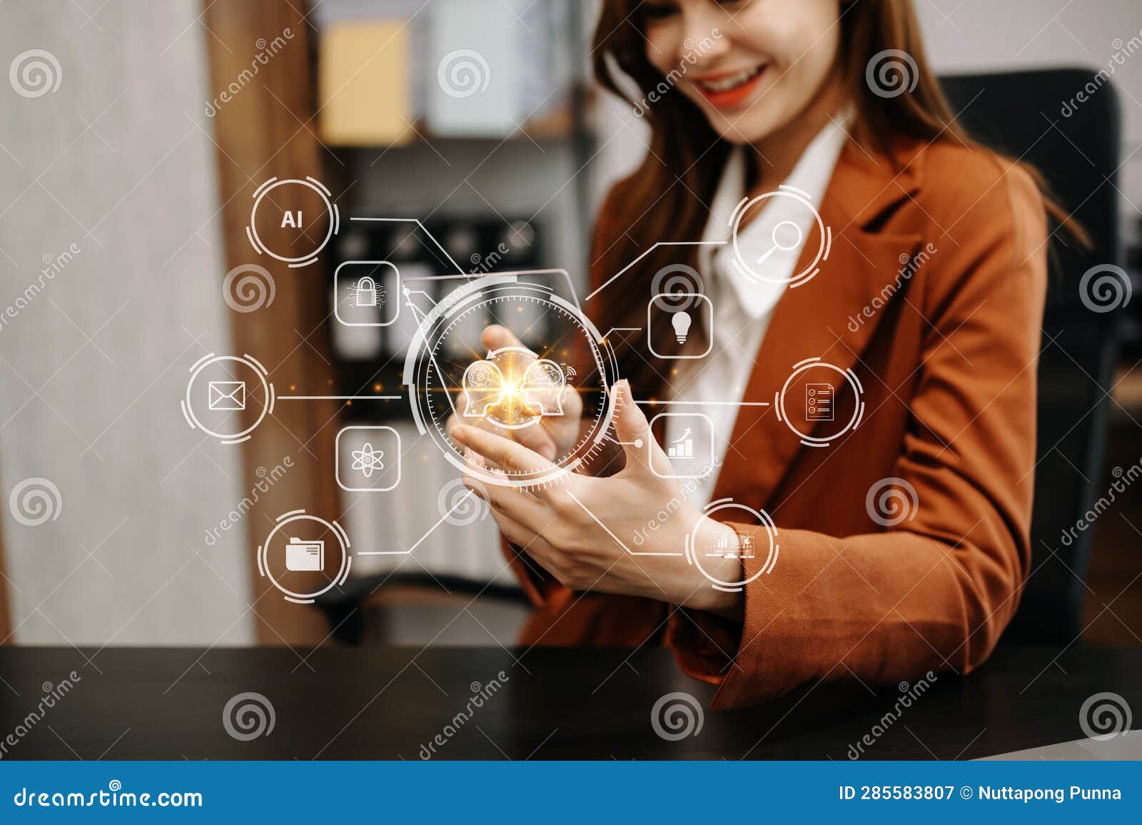 Woman Using Chatbot in Computer and Tablet Smart Intelligence Ai.Chat ...