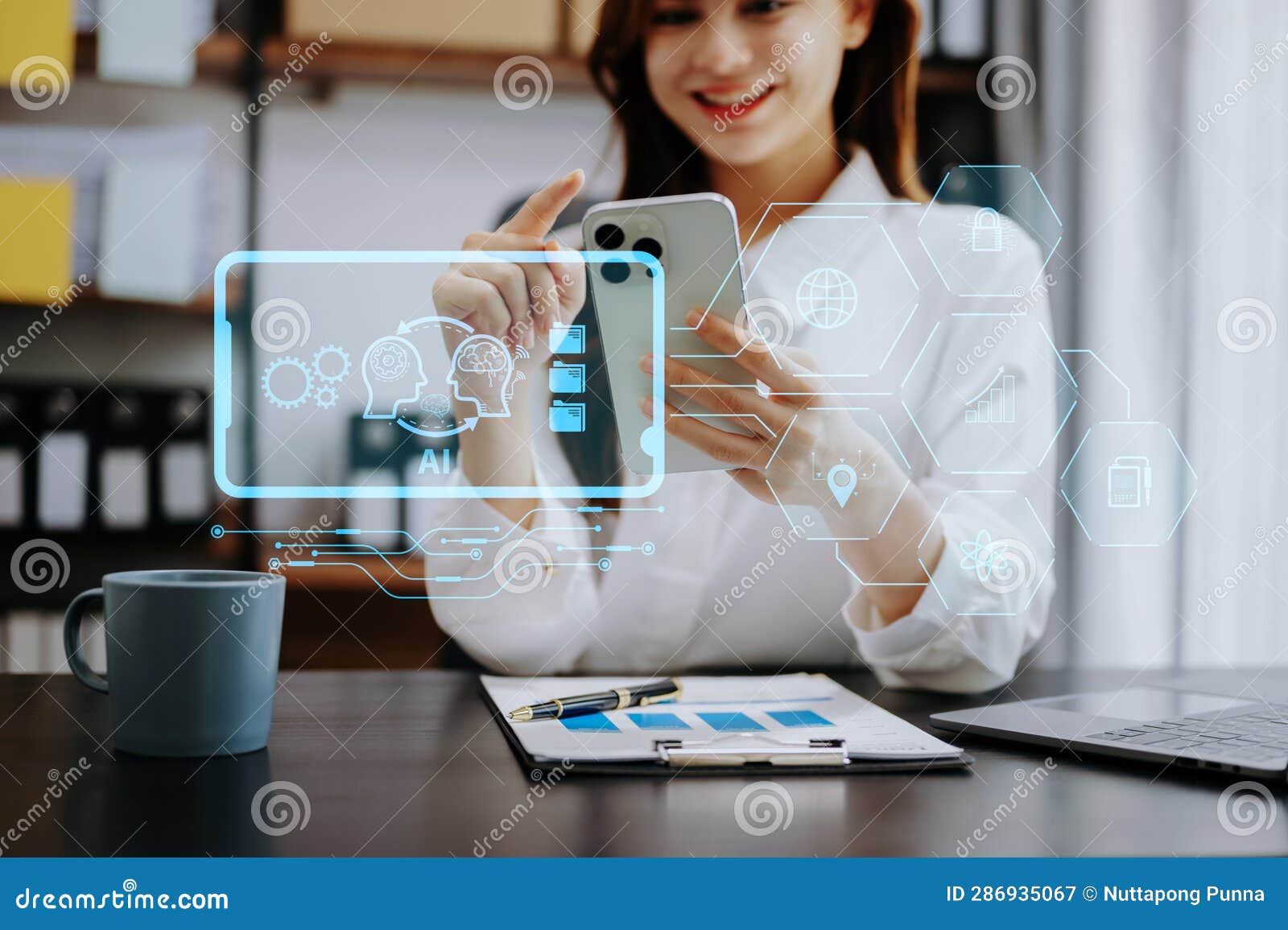 Woman Using Chatbot in Computer and Tablet Smart Intelligence Ai.Chat ...