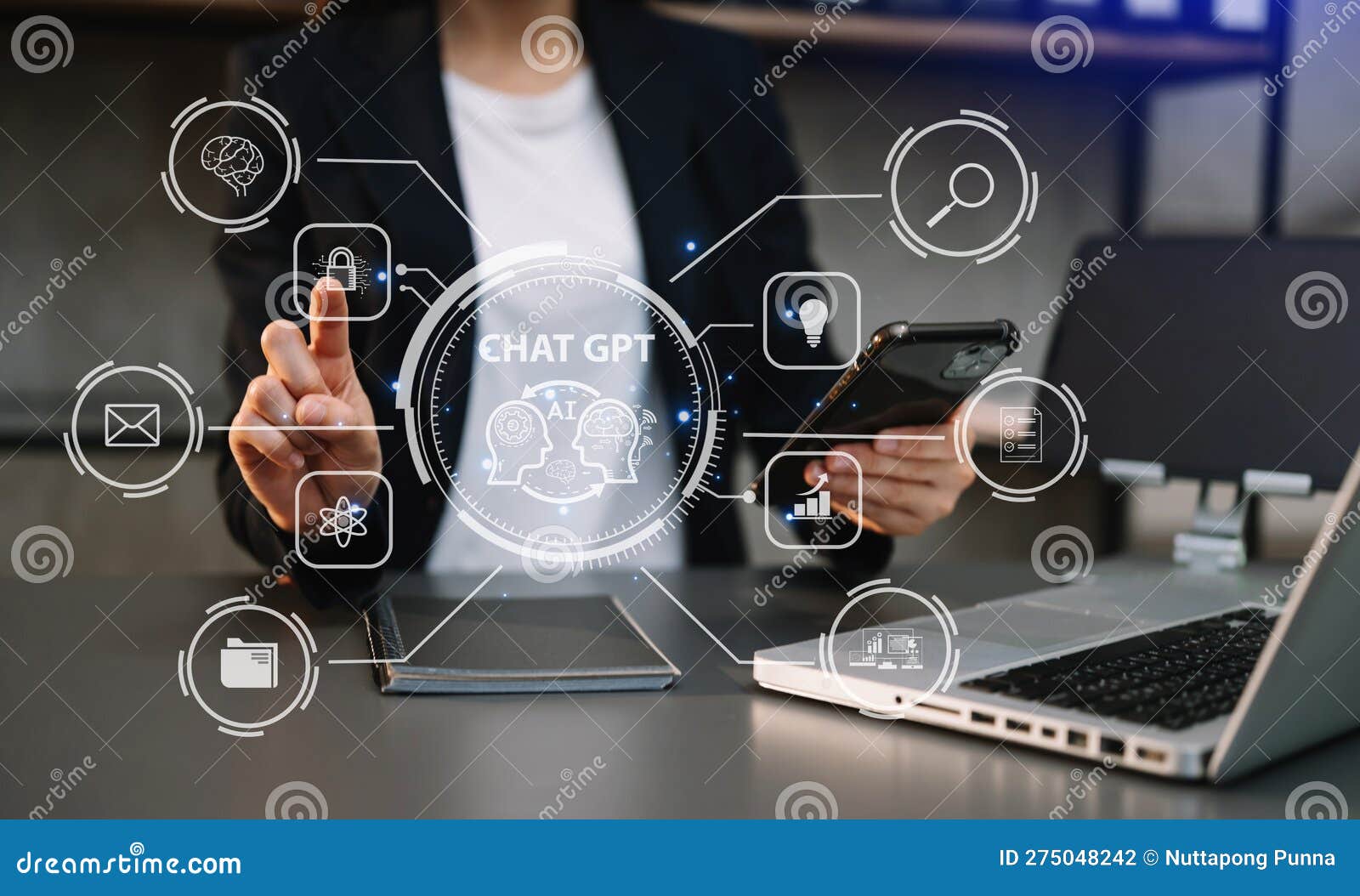 Woman Using Chatbot in Computer and Tablet Smart Intelligence Ai.Chat ...