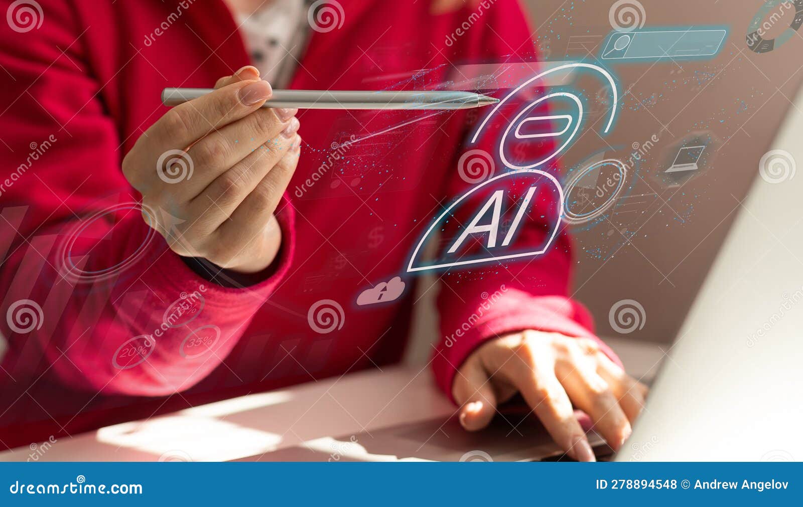 Woman Using Chatbot in Computer and Tablet Smart Intelligence Ai. Chat ...