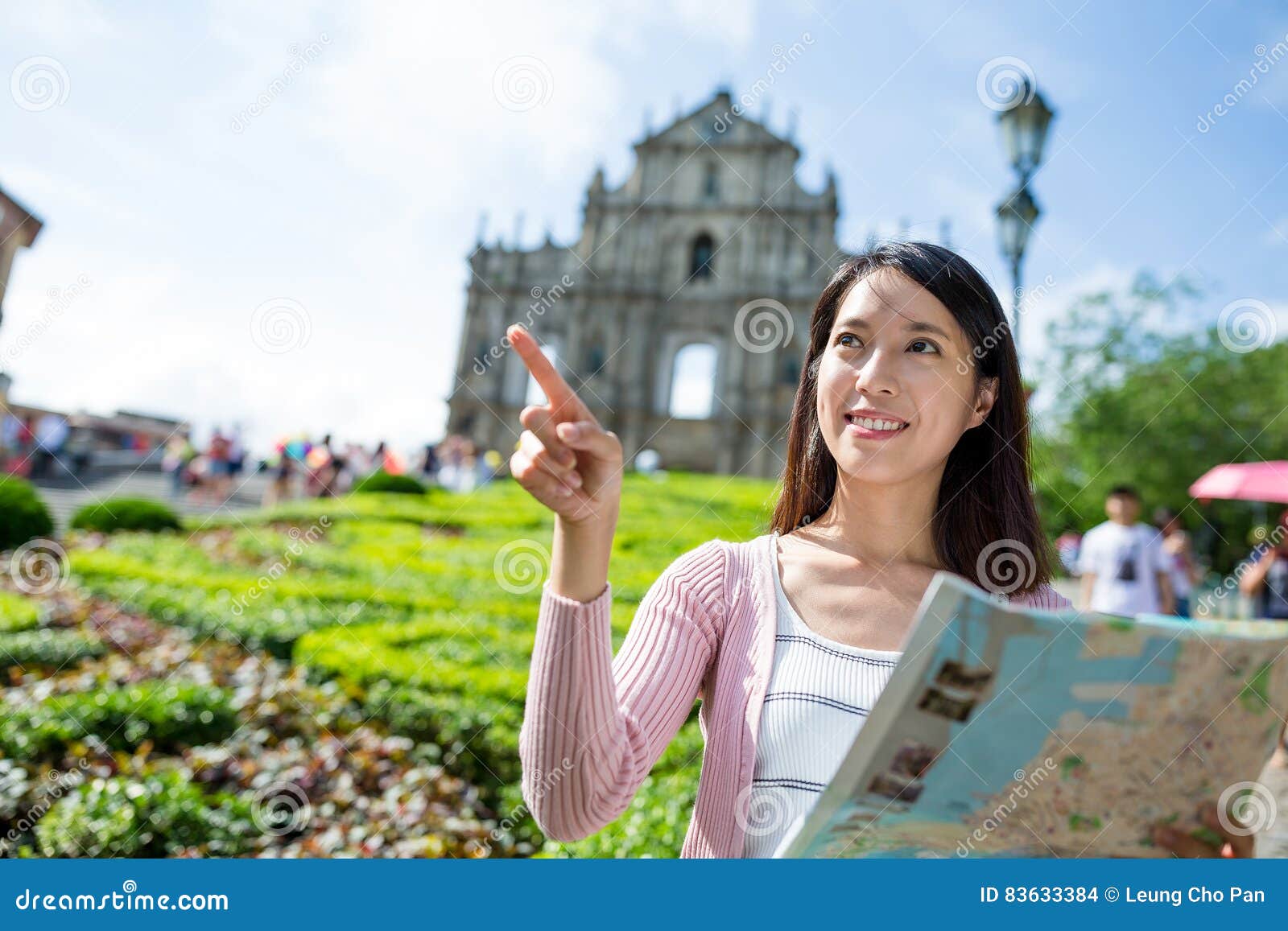 Woman using city map stock photo. Image of attraction - 83633384