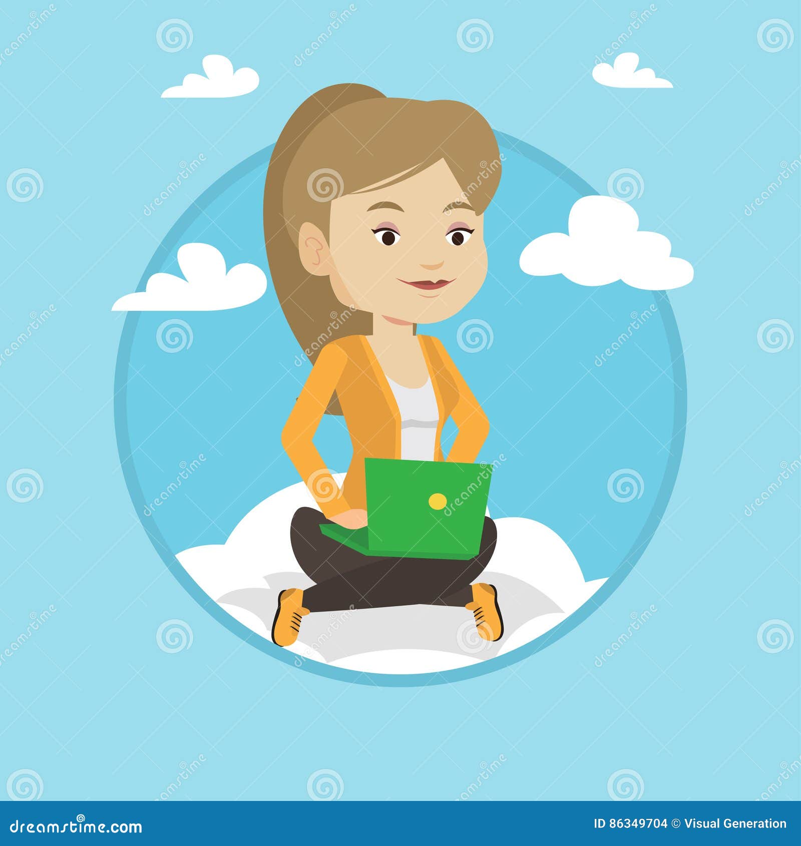 Woman Using Cloud Computing Technology. Stock Vector - Illustration of caucasian, communication ...