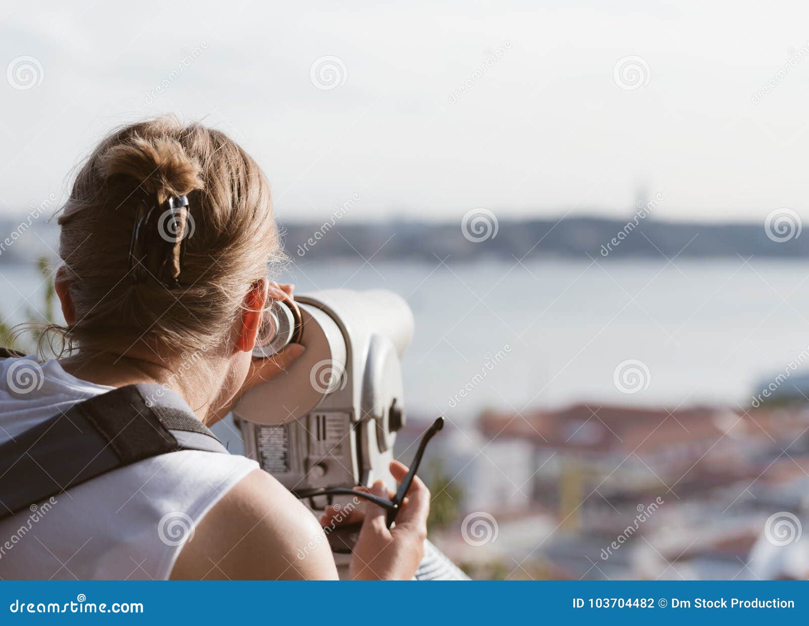 Woman using telescope. stock photo. Image of search - 103704482