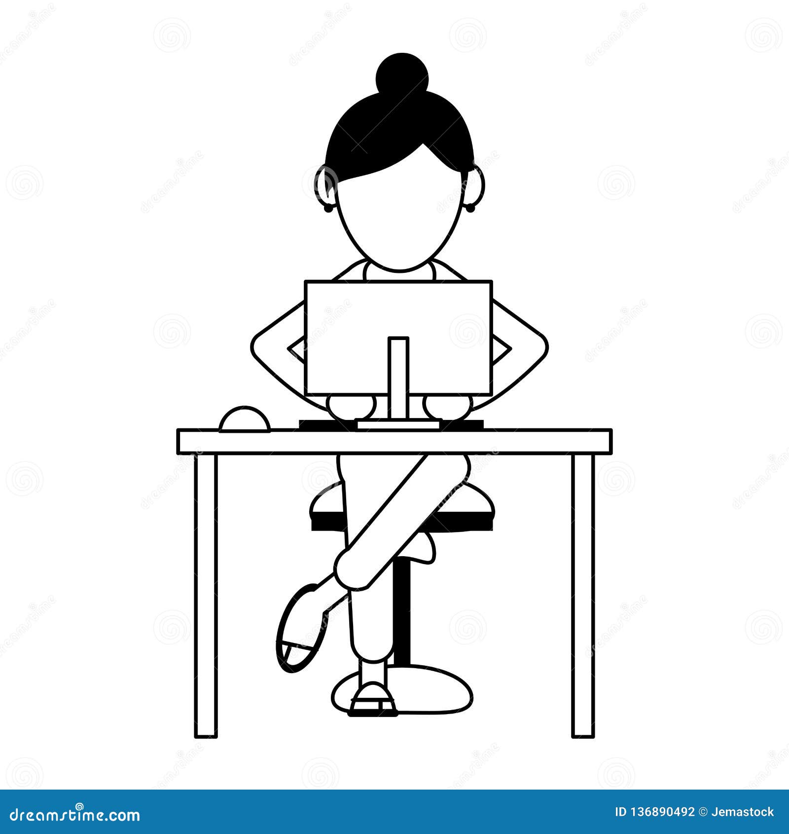 Woman using computer stock vector. Illustration of modern - 136890492