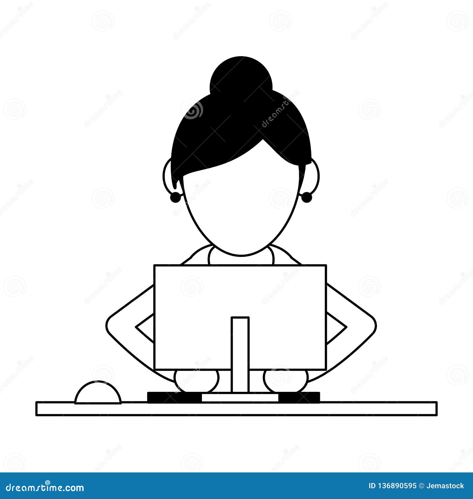 Woman using computer stock vector. Illustration of computer - 136890595
