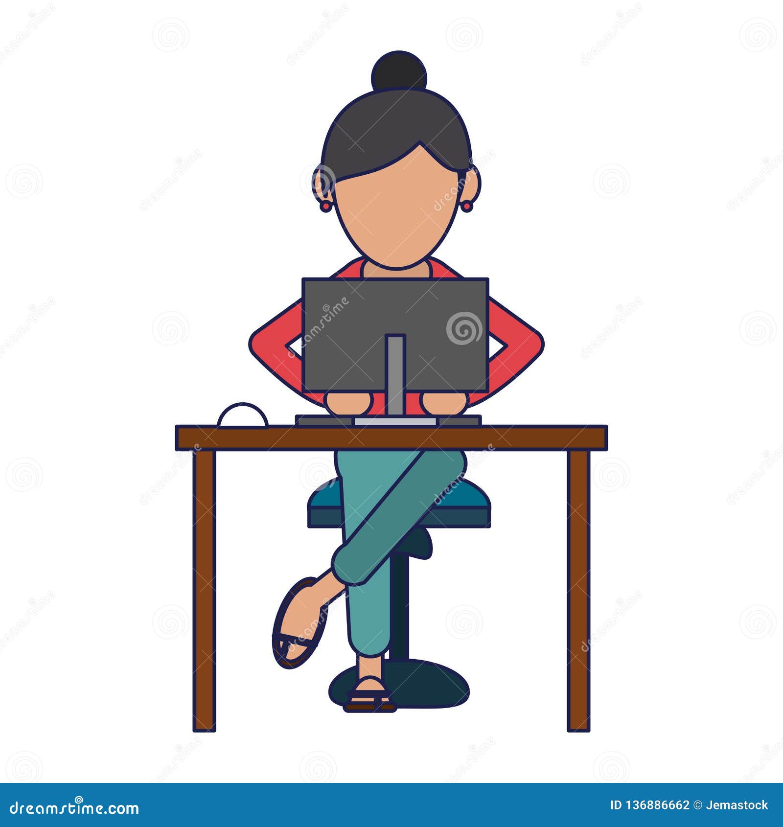 Woman using computer stock vector. Illustration of adult - 136886662