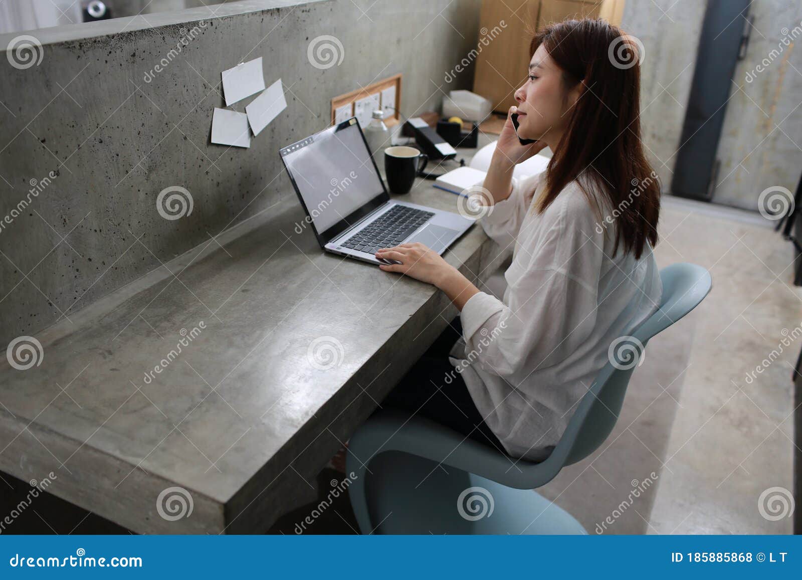 Woman Using the Computer on the Desk Stock Photo - Image of home, covid ...