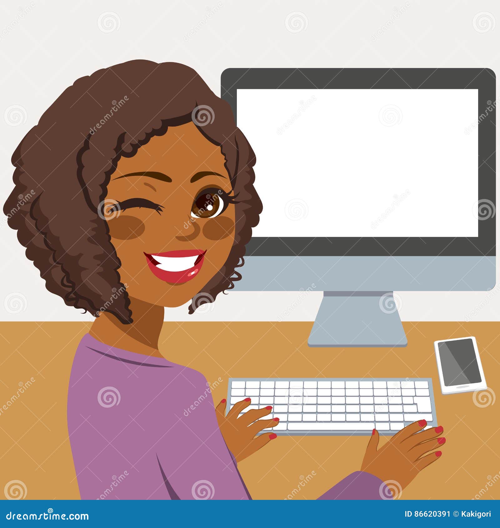 Woman Using Computer stock vector. Illustration of graphic - 86620391