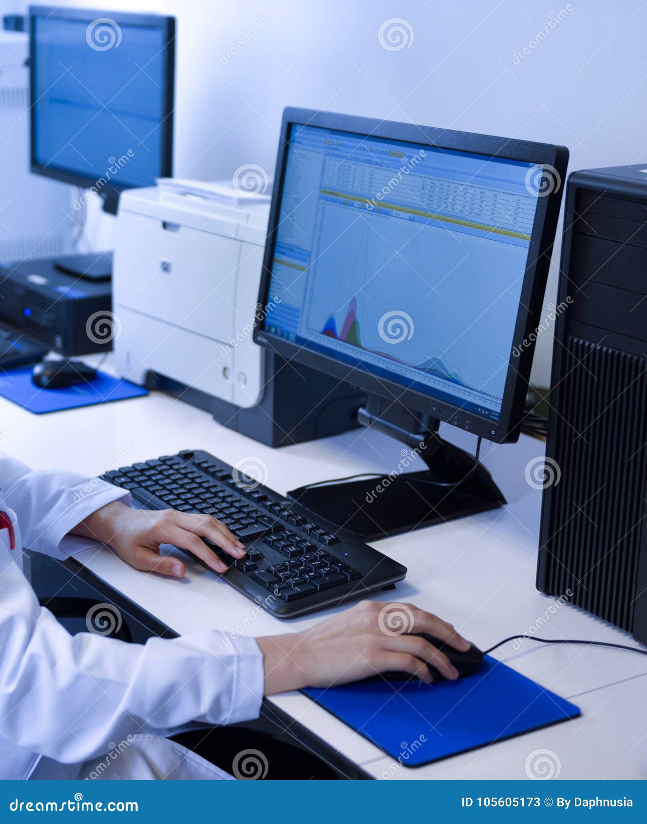 Woman Using Computer in Lab Stock Image - Image of female, workplace ...