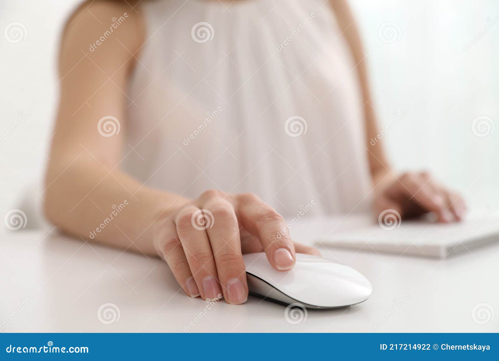 Woman Using Computer Mouse at Desk, Closeup Stock Photo - Image of ...