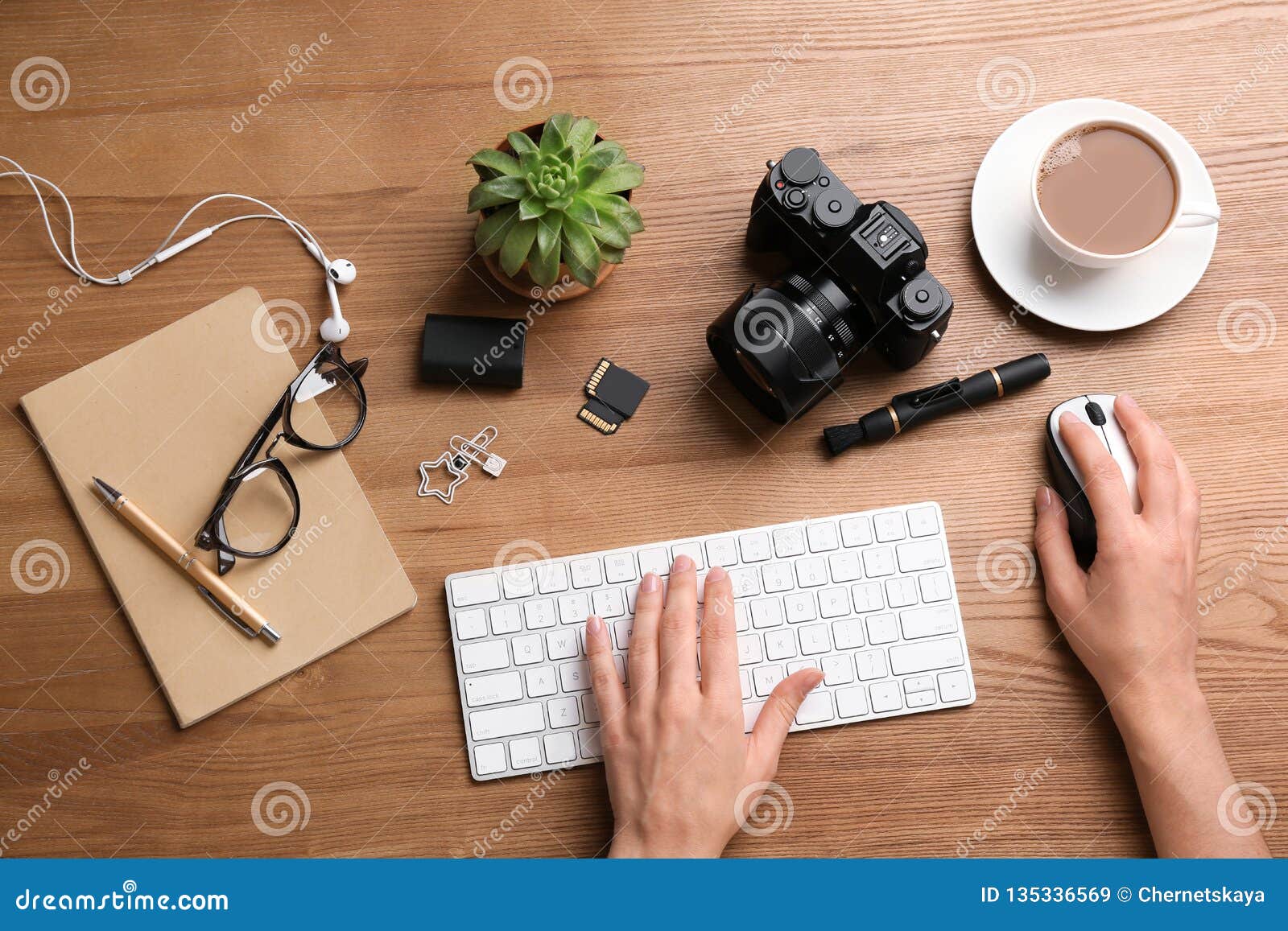Woman Using Computer Mouse and Keyboard at Office Table Stock Image ...