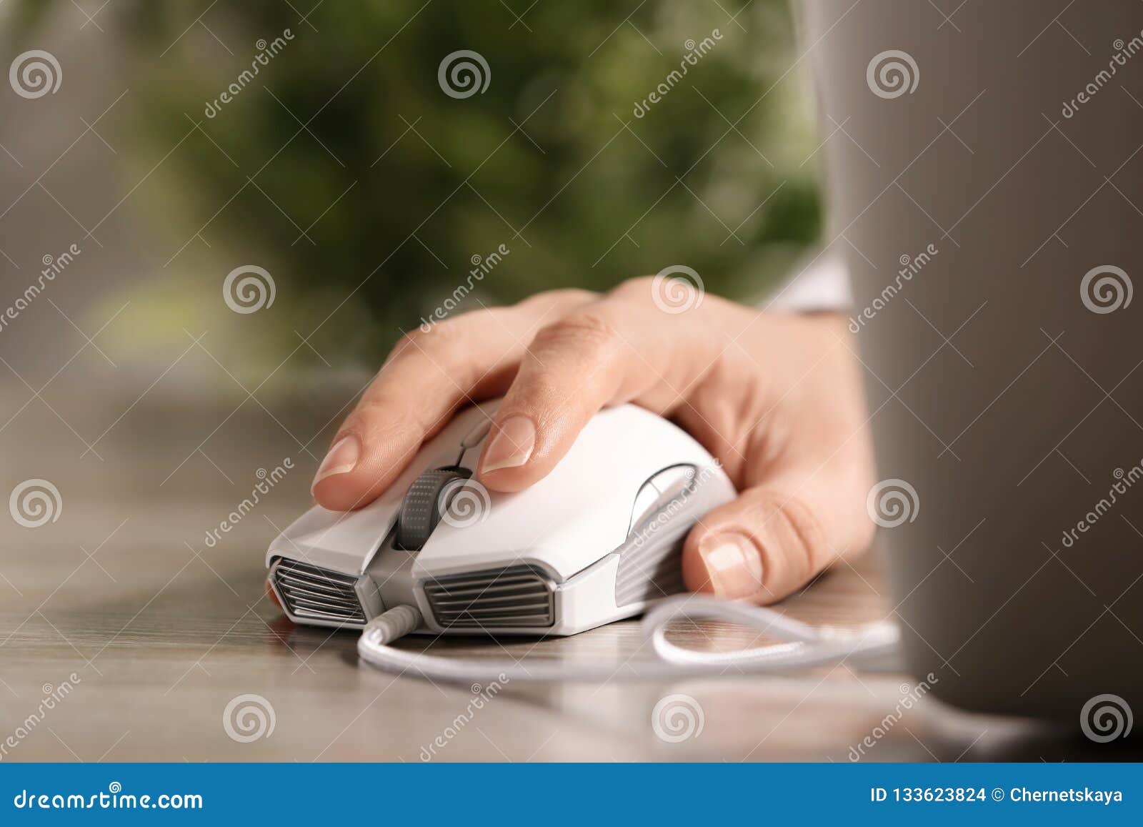 Woman Using Computer Mouse with Laptop at Table Stock Photo - Image of ...