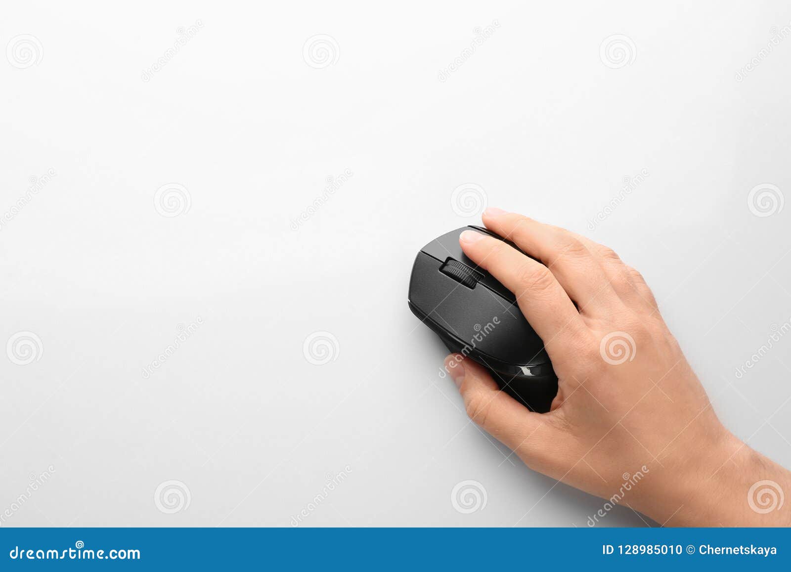 Woman Using Computer Mouse on White Background, Top View Stock Photo ...