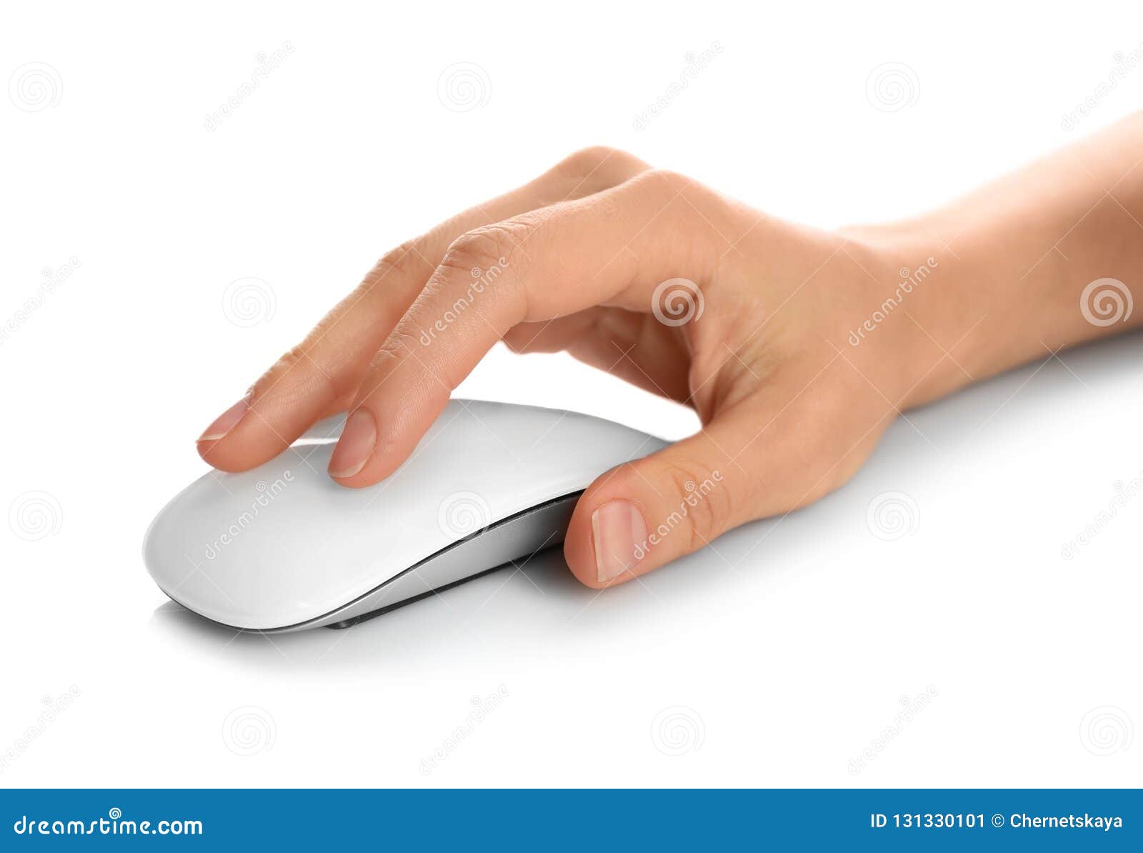 Woman Using Computer Mouse on White Background Stock Image - Image of ...