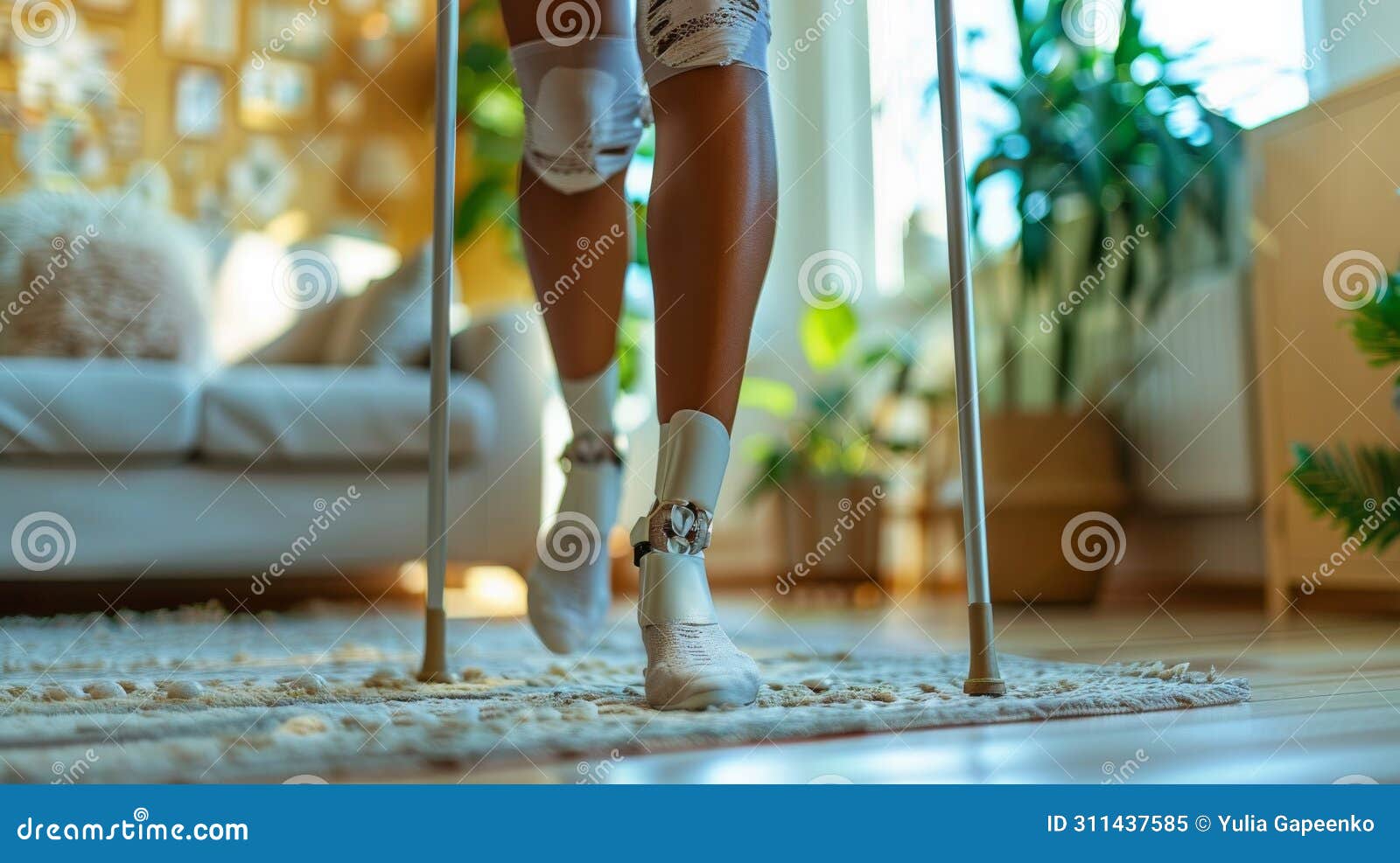 Woman Using Crutch Due To Broken Leg Stock Image - Image of injury ...