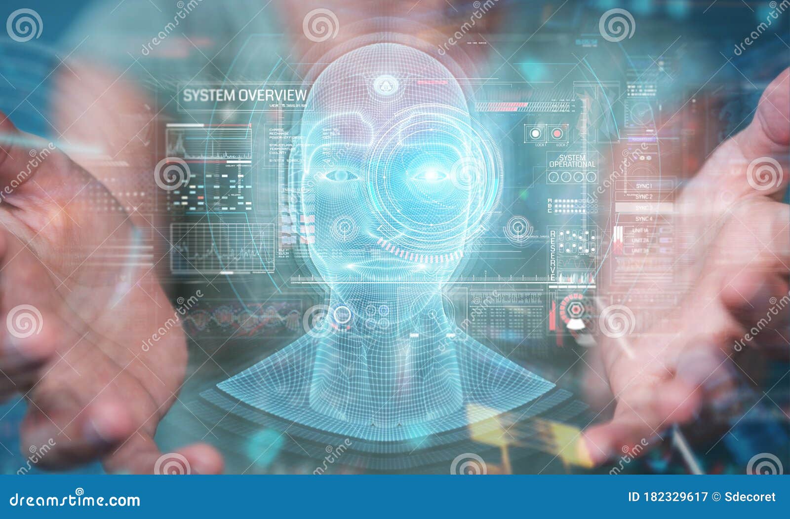 Woman Using Digital Artificial Intelligence Head Interface 3D Rendering ...