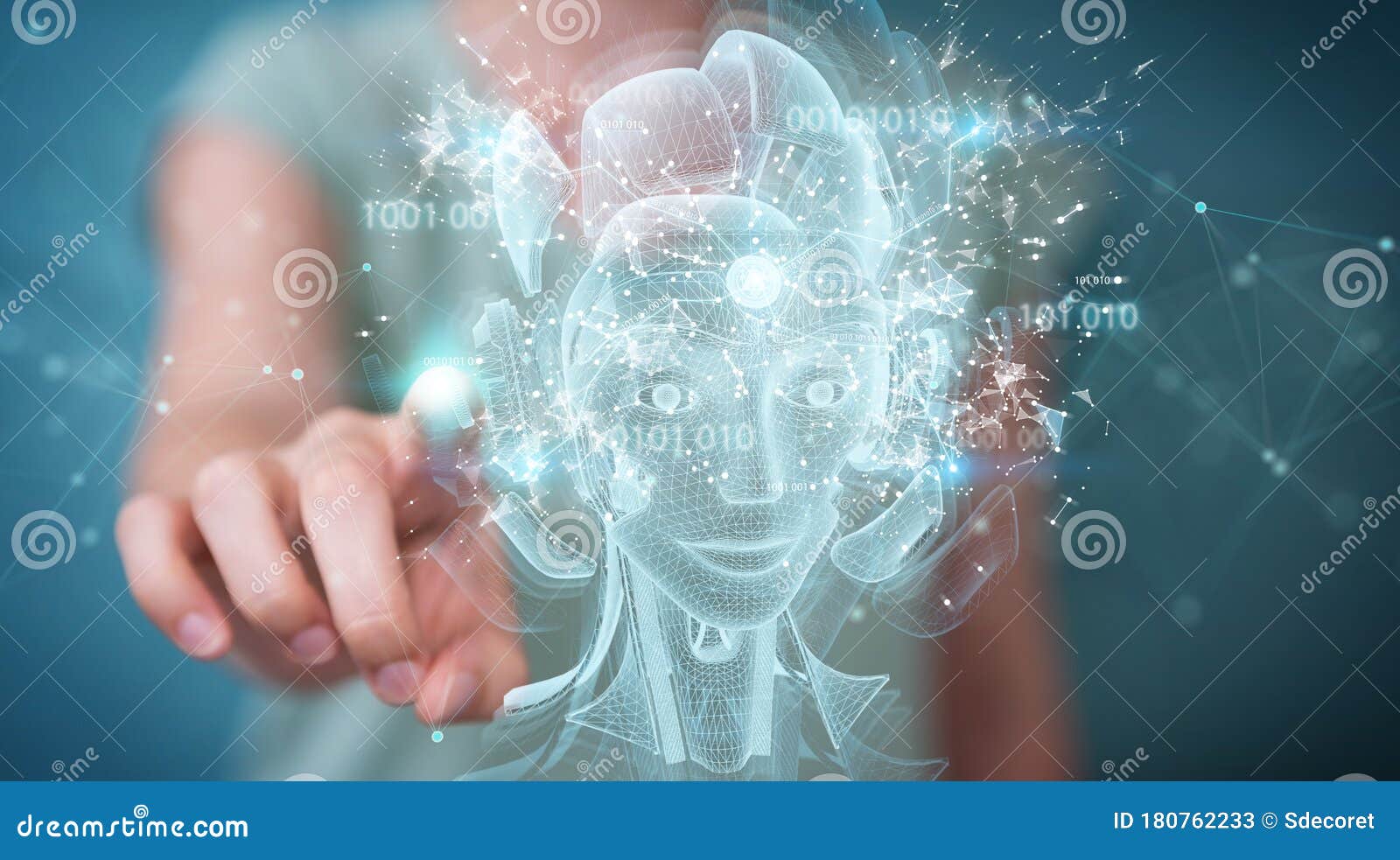 Woman Using Digital Artificial Intelligence Holographic Projection 3D ...