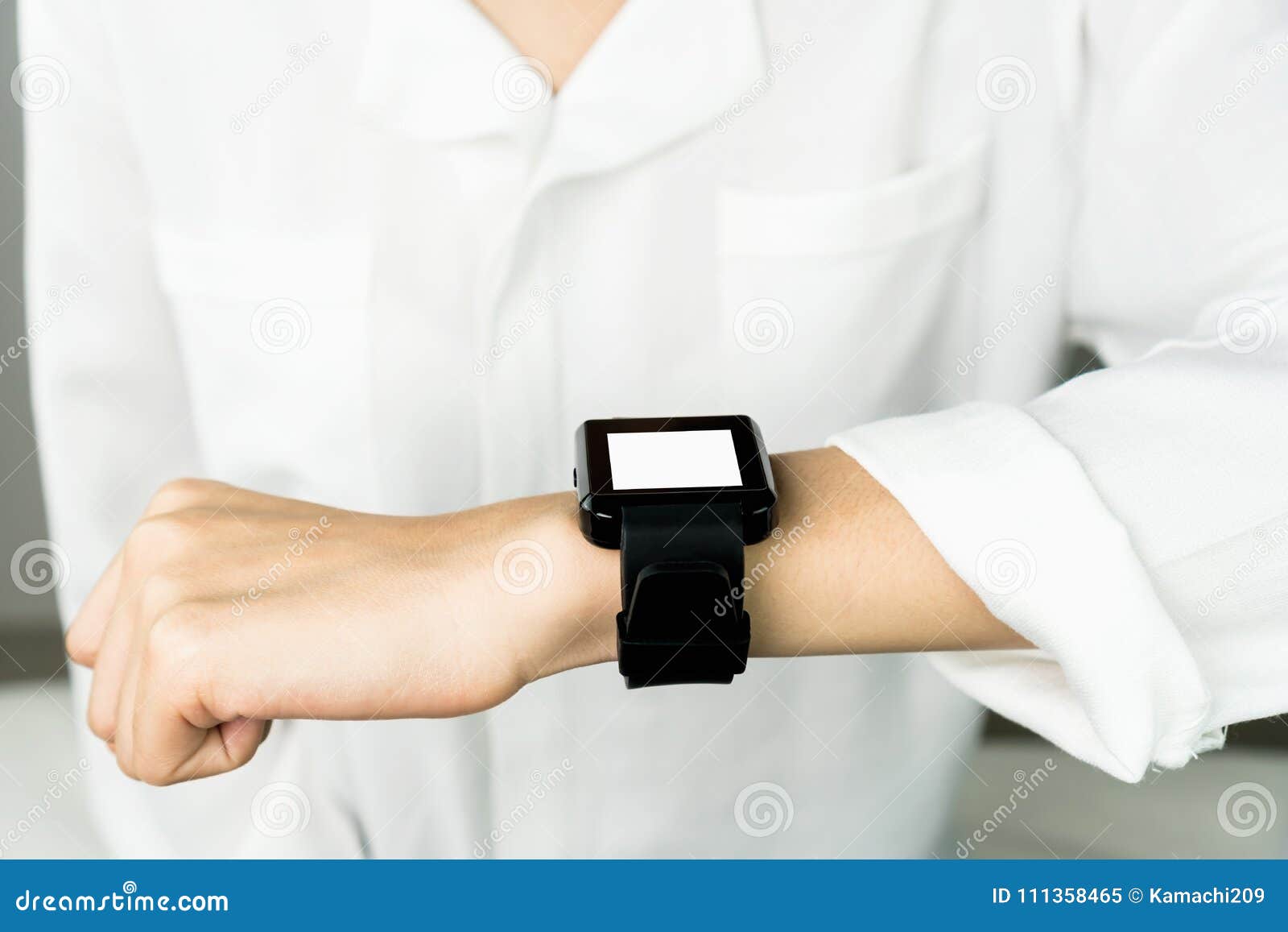 Woman Using a Digital Clock in the Display and Technology Advances in ...