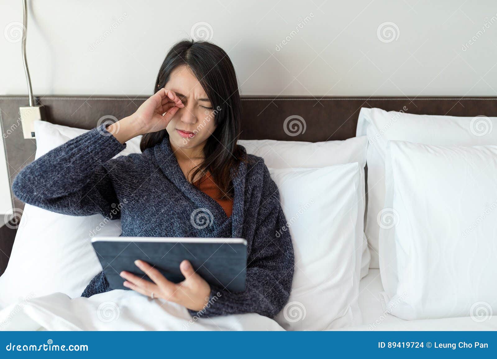 Woman Using Digital Tablet and Feeling Eye Pain Stock Photo - Image of ...