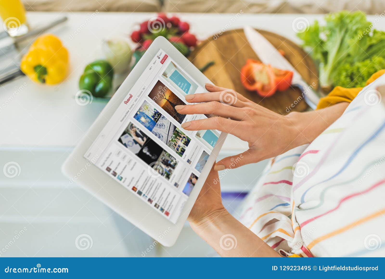 Woman Using Digital Tablet in Kitchen for Recipe Editorial Image ... Woman Using Digital Tablet in Kitchen for Recipe Editorial Image ...