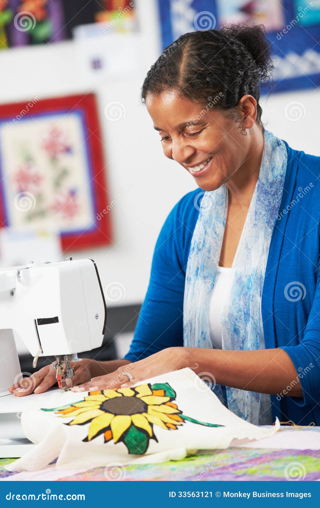 Woman Using Electric Sewing Machine Stock Image - Image of pattern ...