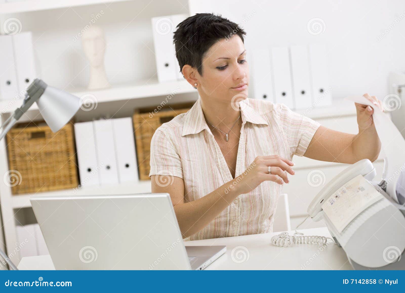 Woman using fax machine stock photo. Image of indoor, attractive - 7142858