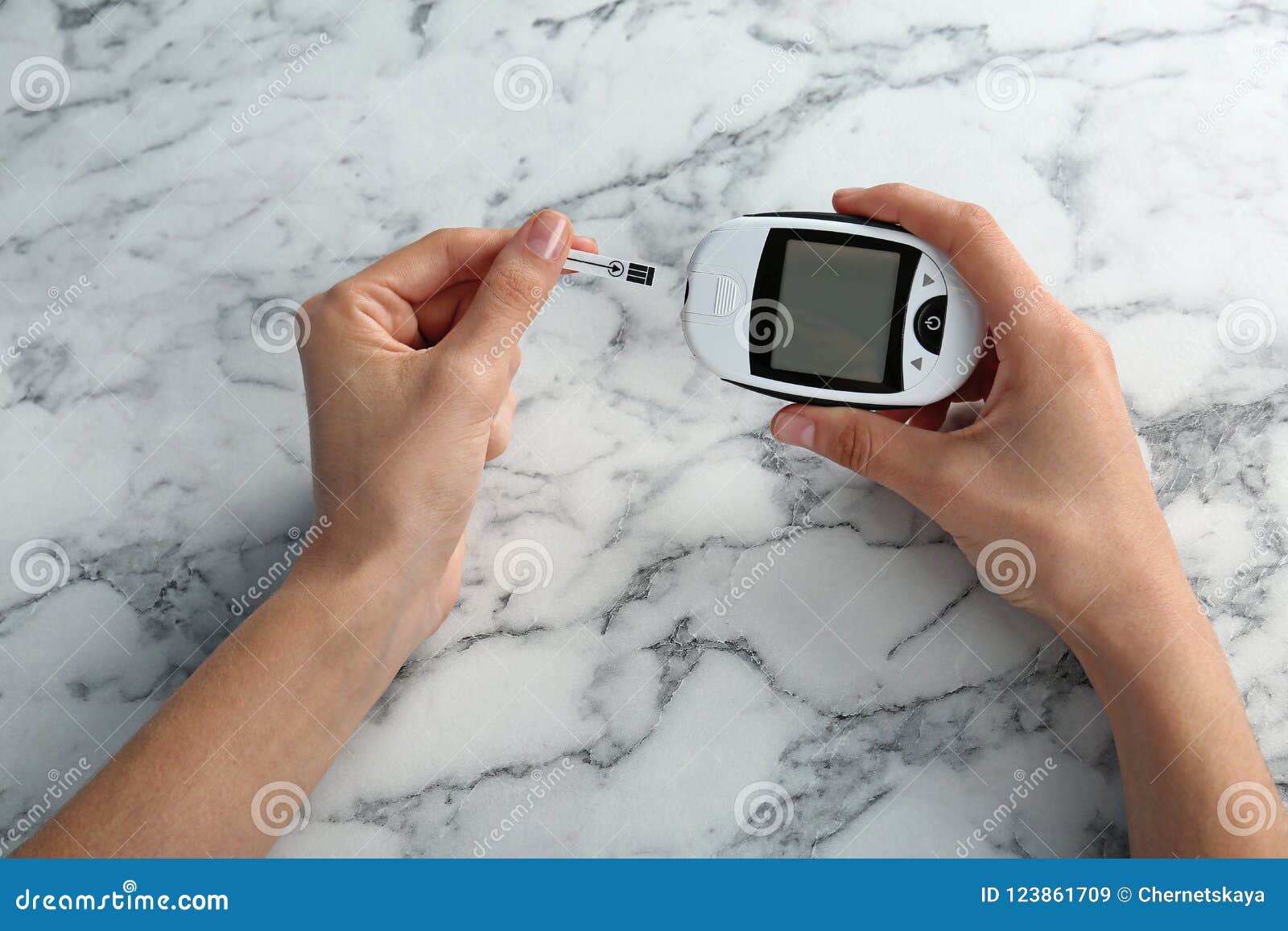 Woman Using Glucometer at Table Stock Image - Image of exam, body ...