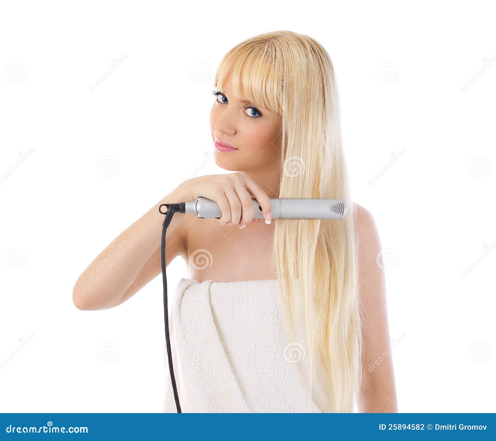 Woman Using Hair Straighteners Stock Photo - Image of fresh, female ...