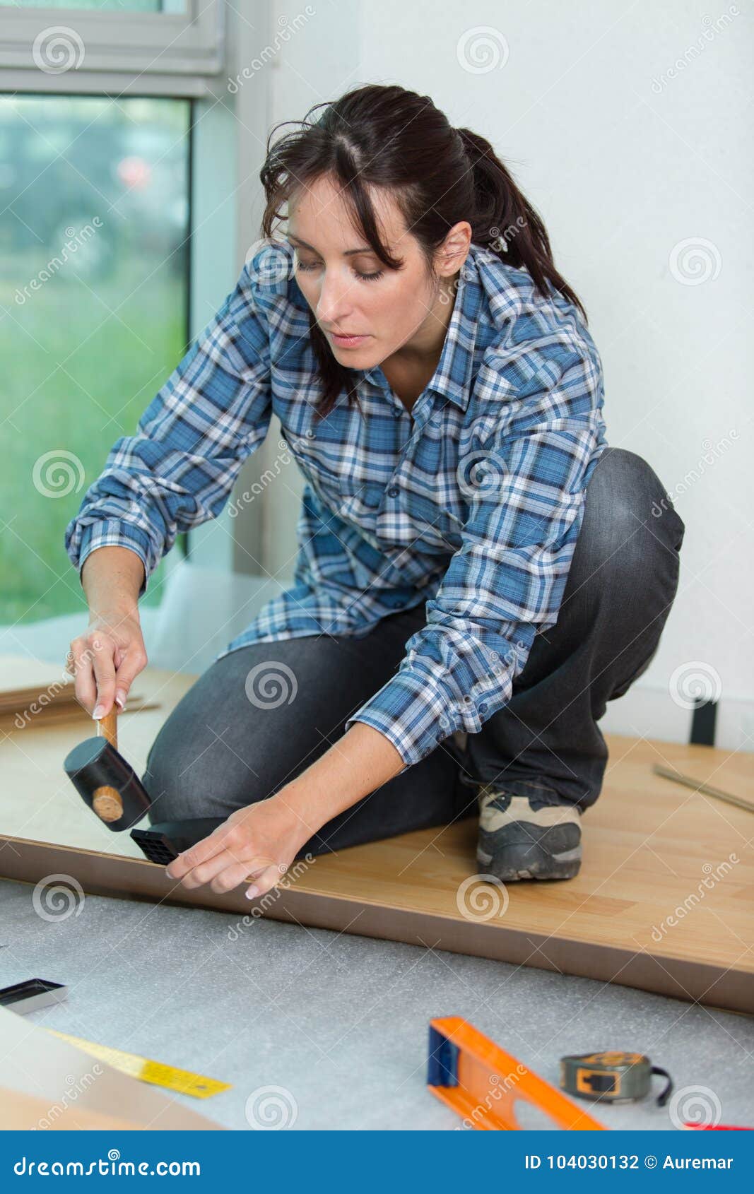 Woman Using Hammer and Chisel Stock Photo - Image of improvement, full ...