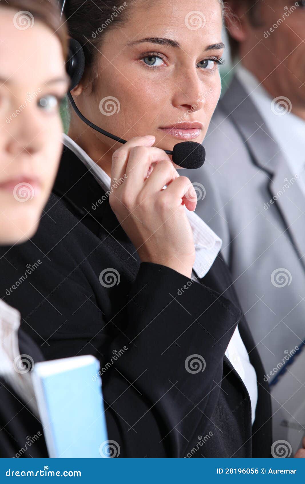 Woman using headset stock photo. Image of headphones - 28196056