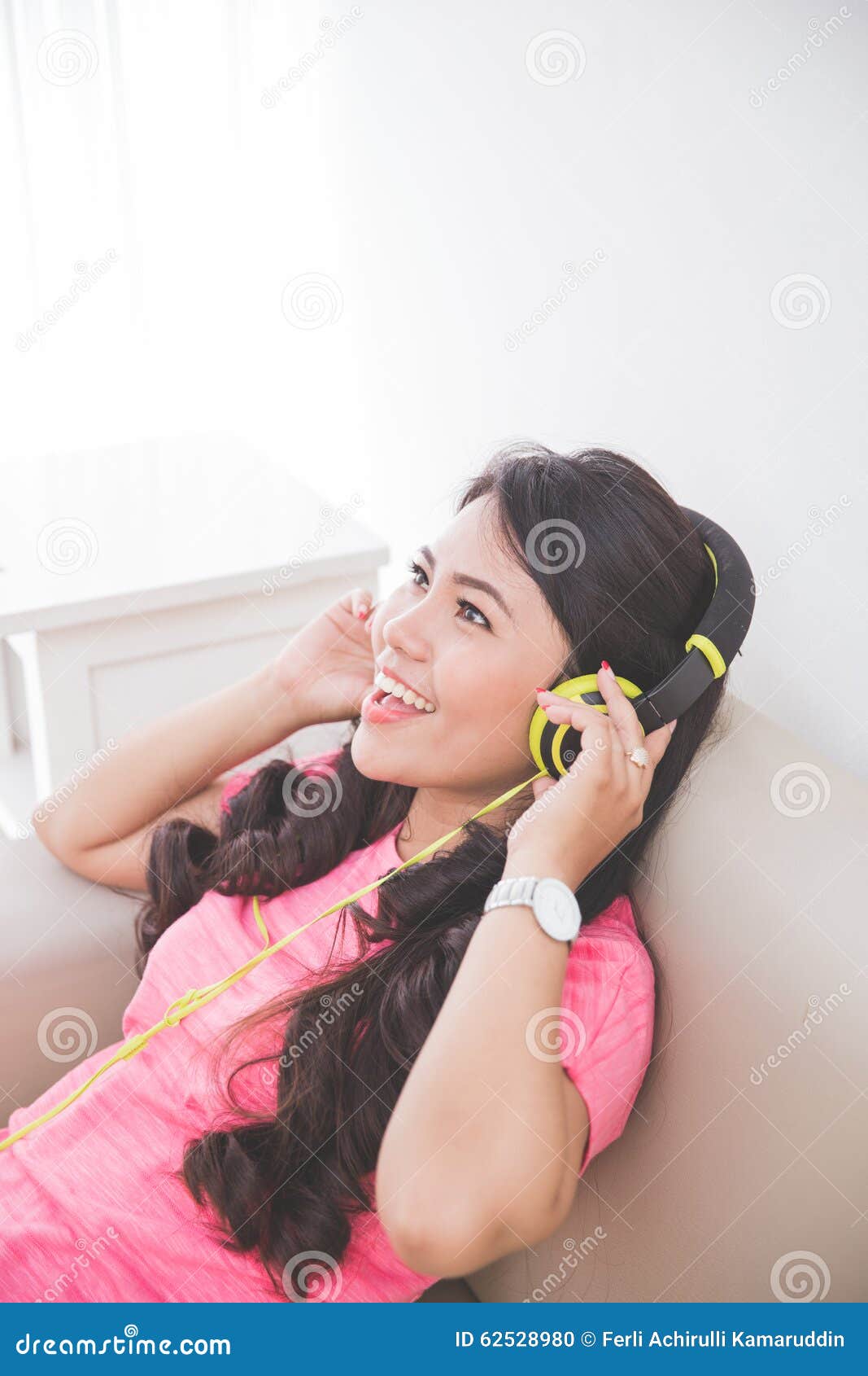 Woman using a headset stock photo. Image of space, listen - 62528980