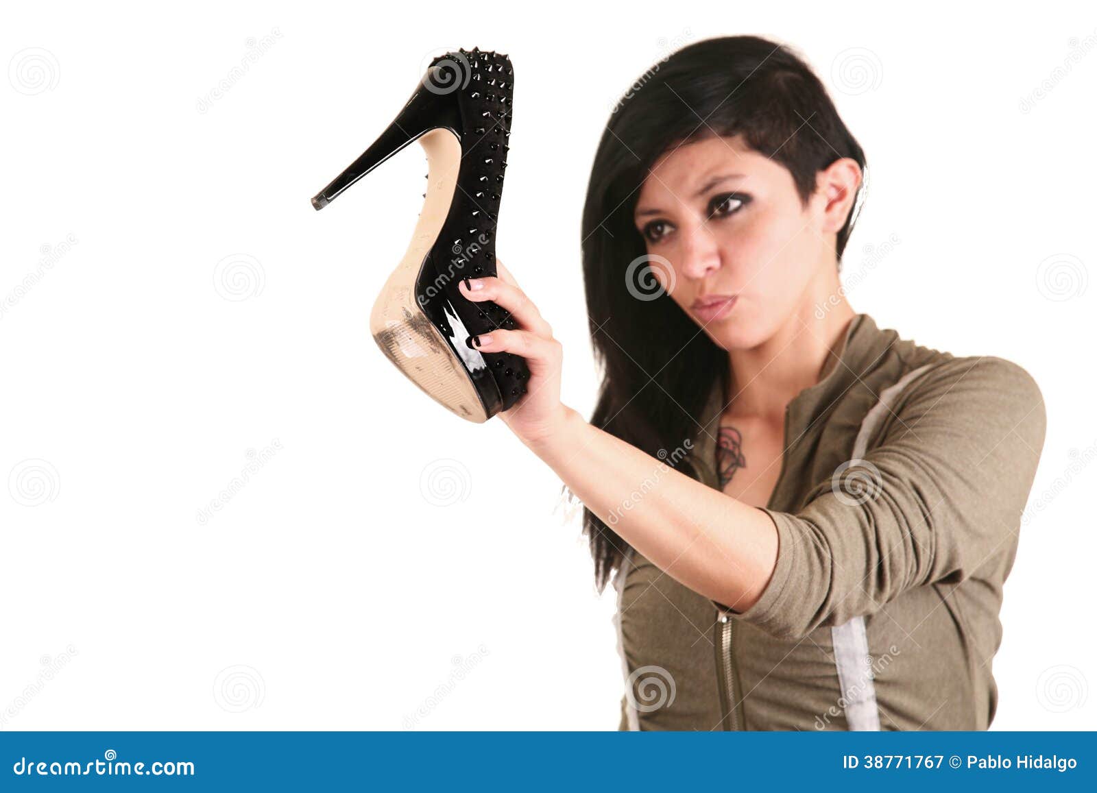 Woman Using a Heel Shoe As Weapon Stock Image - Image of couple, pair ...