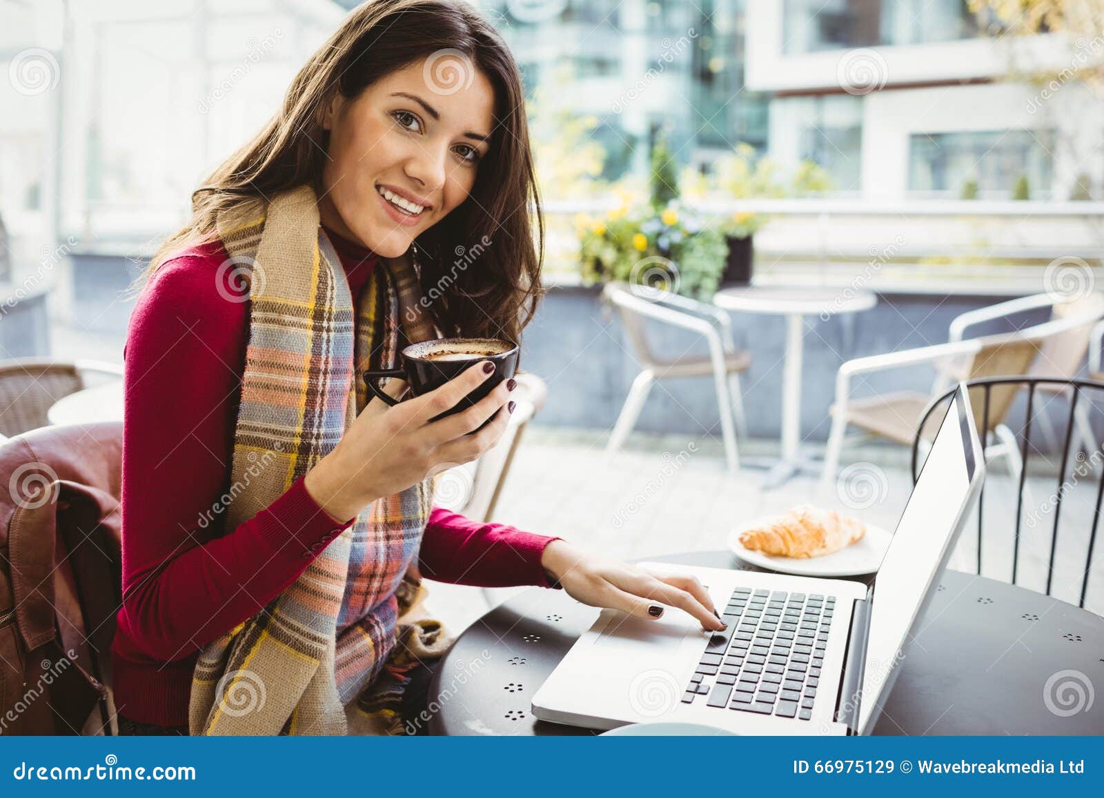Woman Using Her Laptop and Drinking Coffee Stock Image - Image of ...