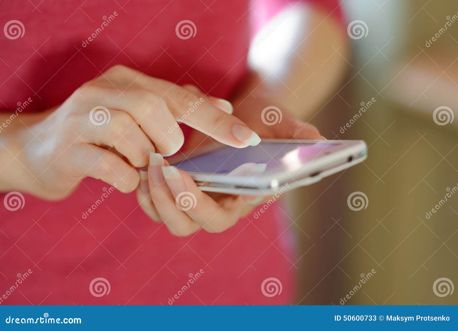 Woman Using Her Mobile Smart Phone at Home Stock Image - Image of ...