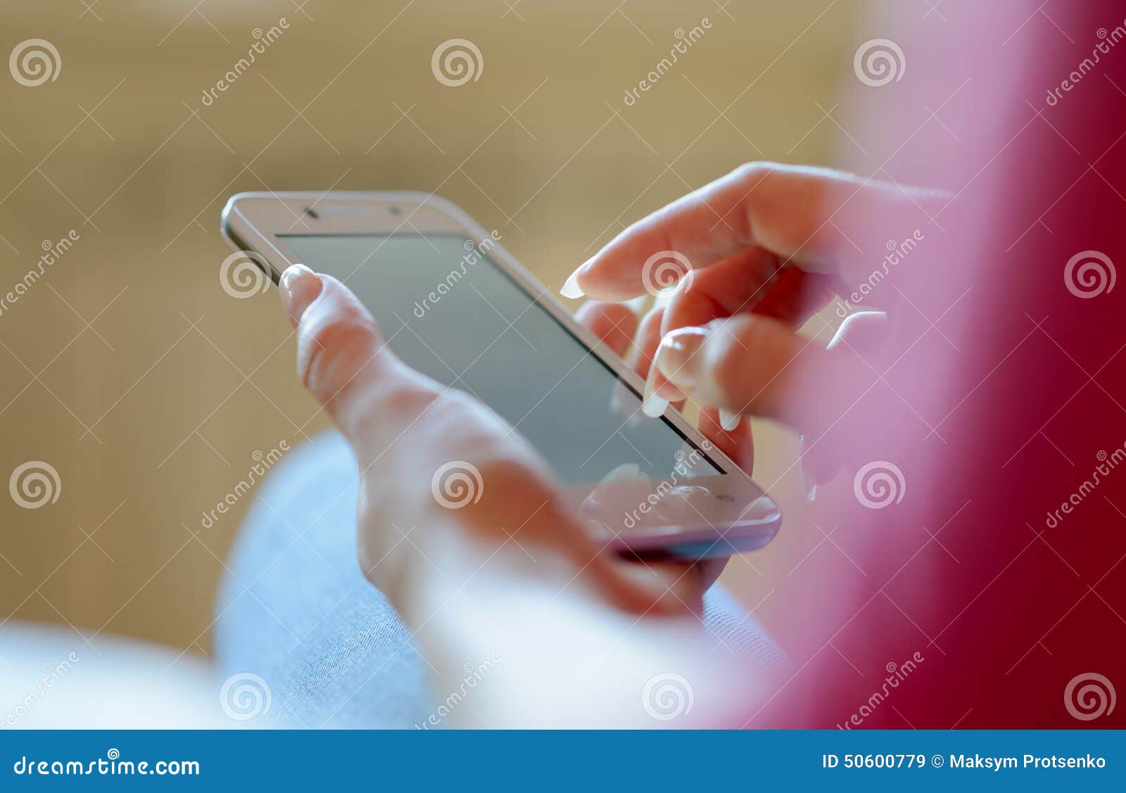 Woman Using Her Mobile Smart Phone at Home Stock Image - Image of ...