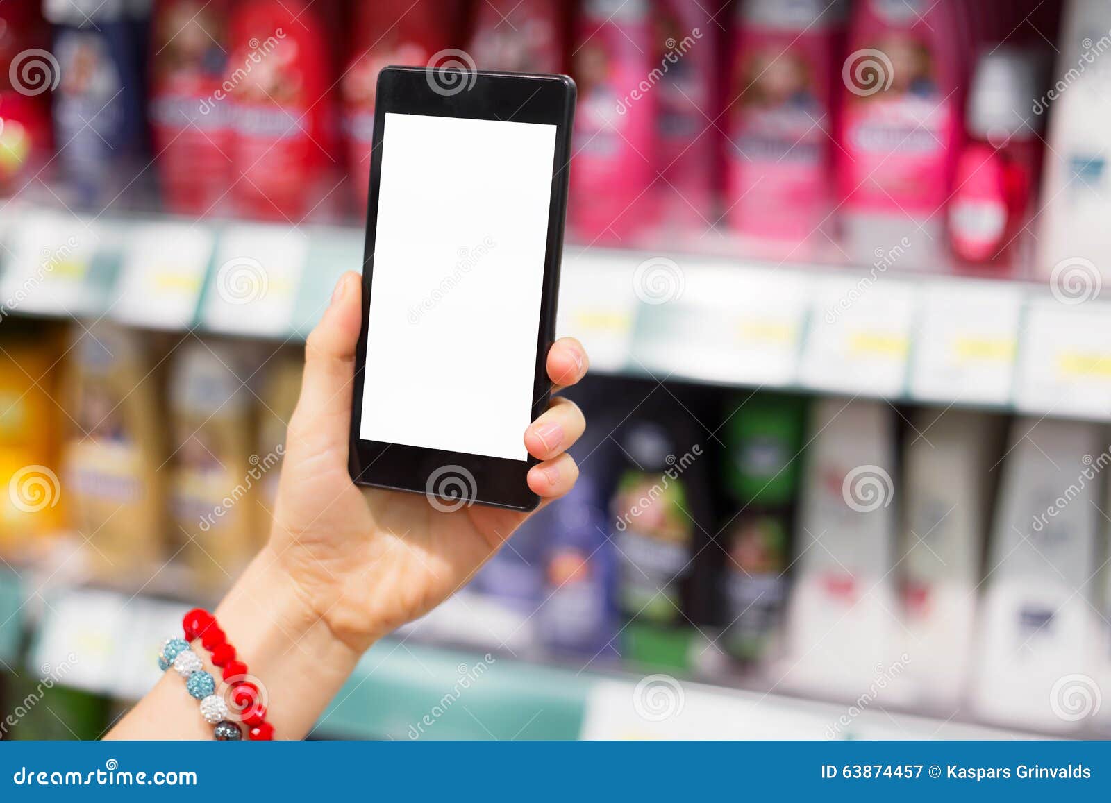 Woman Using Her Smartphone in Supermarket Stock Image - Image of shop ...