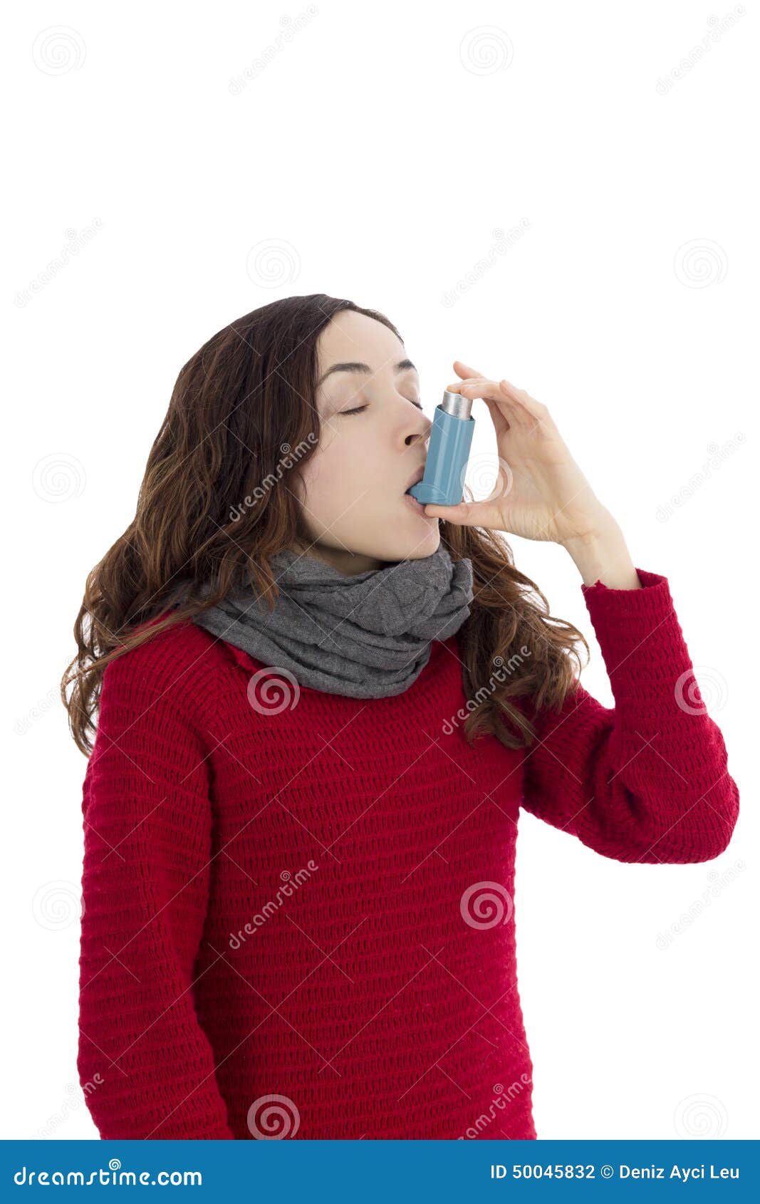Woman using inhaler stock photo. Image of person, sickness - 50045832