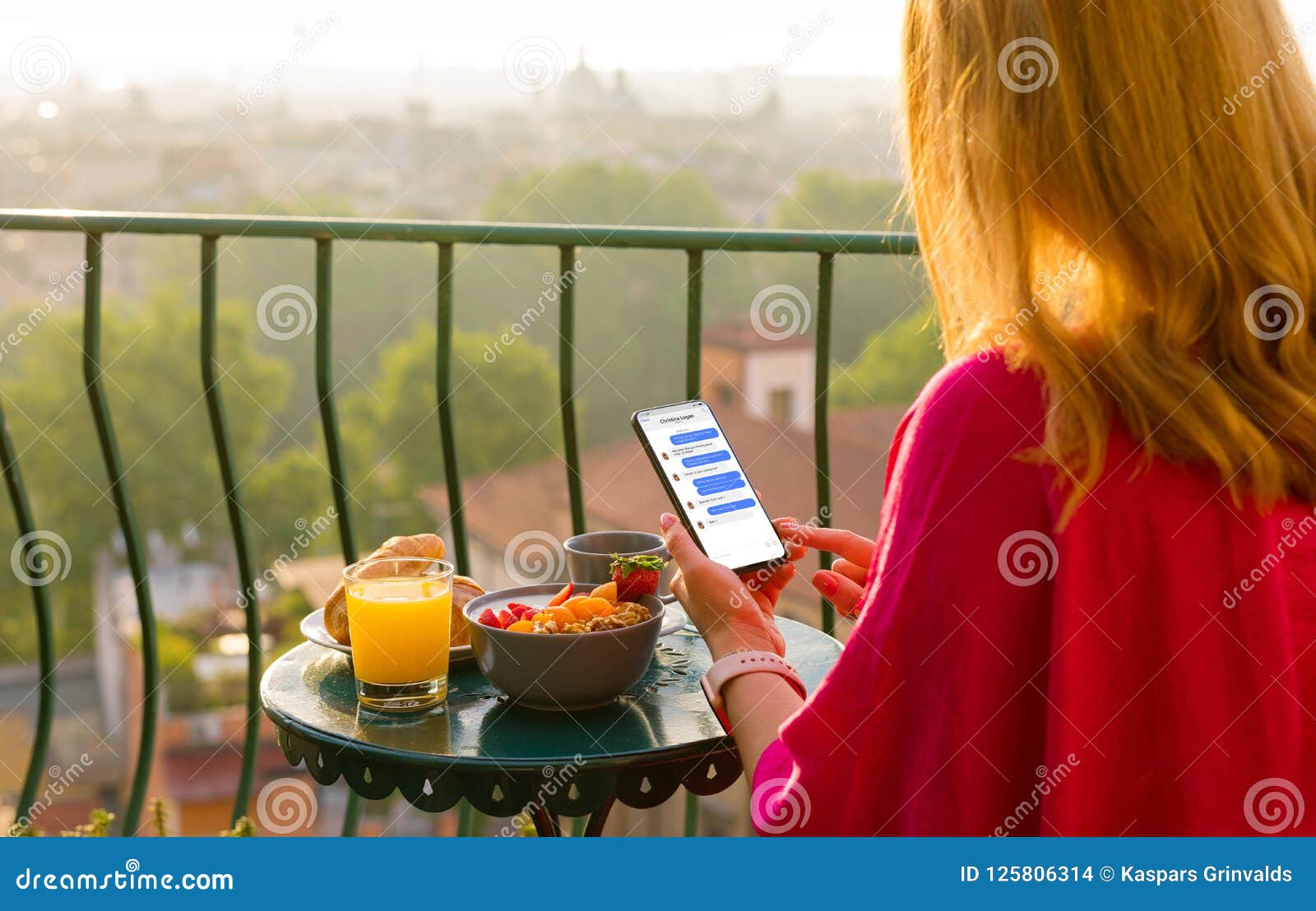 Woman Using Instant Messaging App on Phone Stock Photo - Image of ...