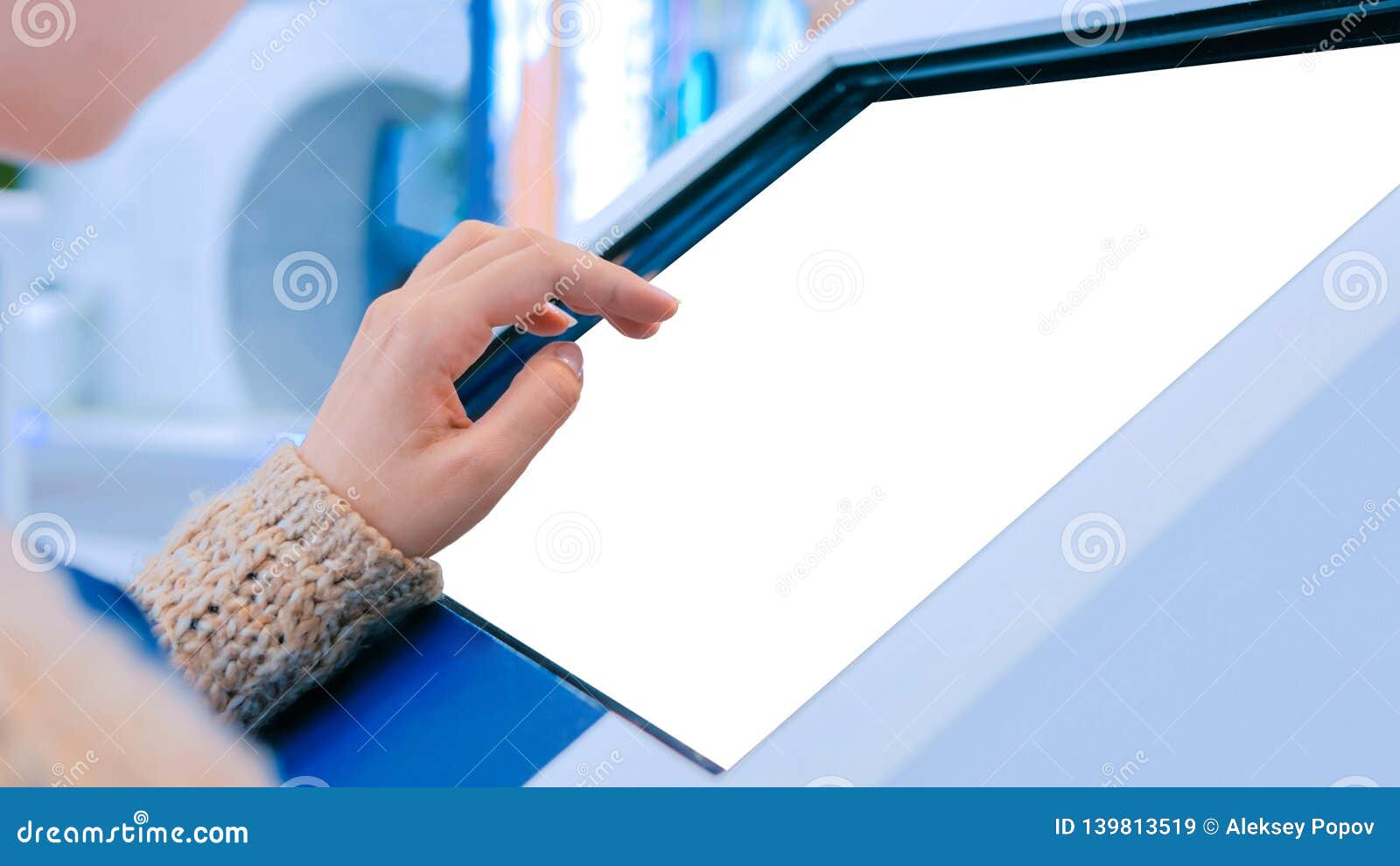 Woman Using Interactive Touchscreen Display at Urban Show Stock Image ...