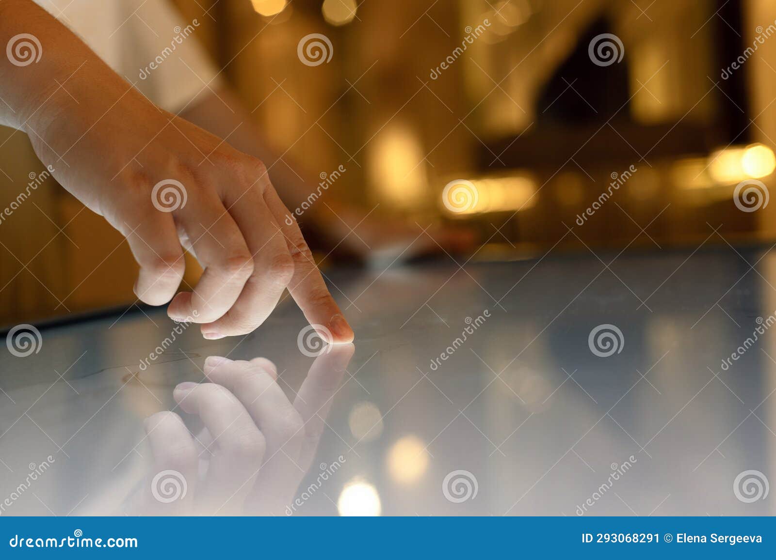 Woman Using Interactive Touchscreen Display of Electronic Multimedia ...