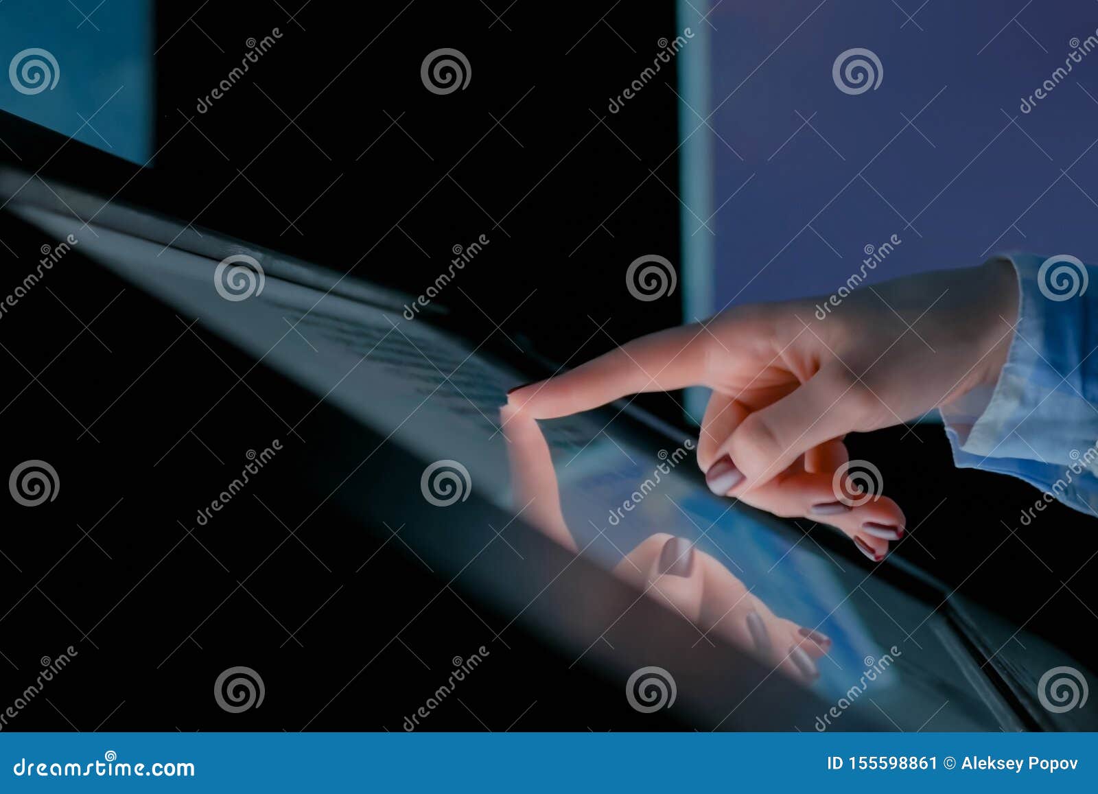 Woman Using Interactive Touchscreen Display at Modern History Museum ...