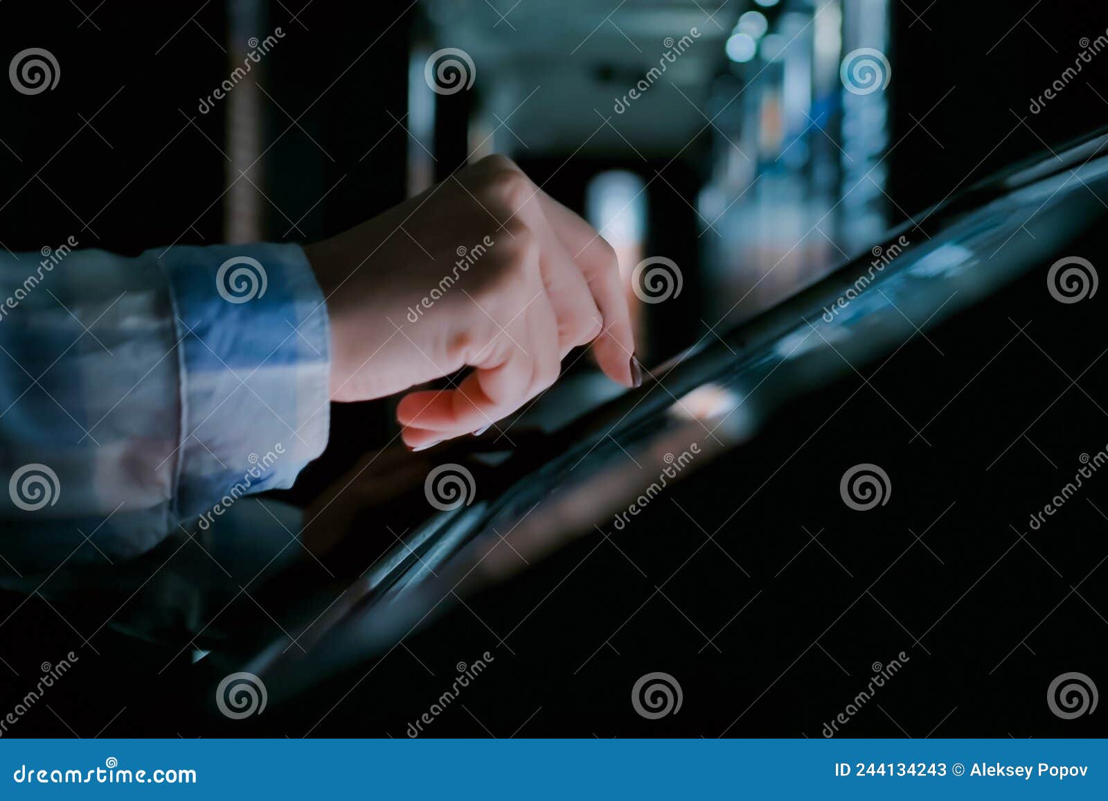 Woman Using Multimedia Touchscreen Display of Interactive Kiosk Stock ...