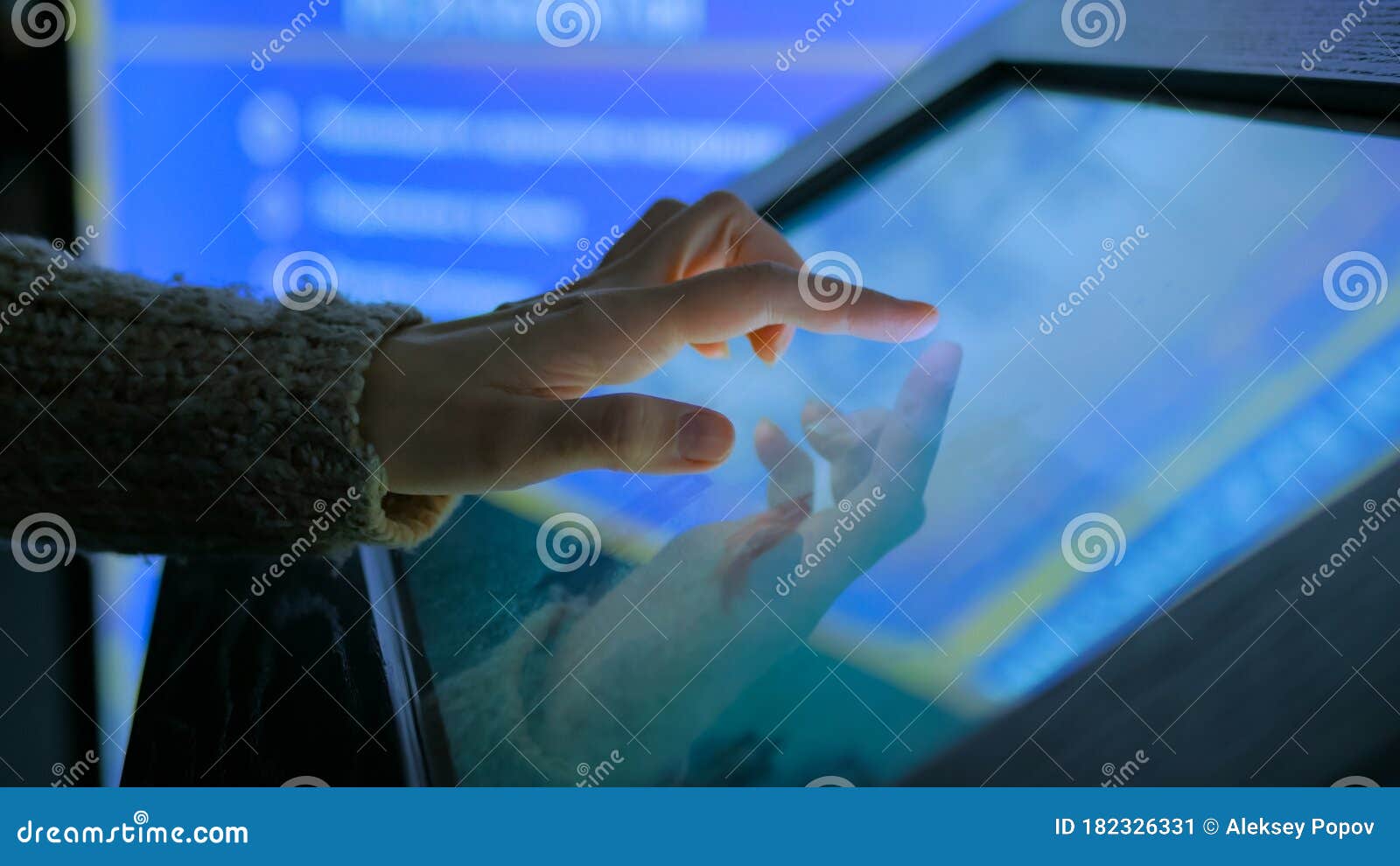 Woman Using Interactive Touchscreen Display Stock Image - Image of ...