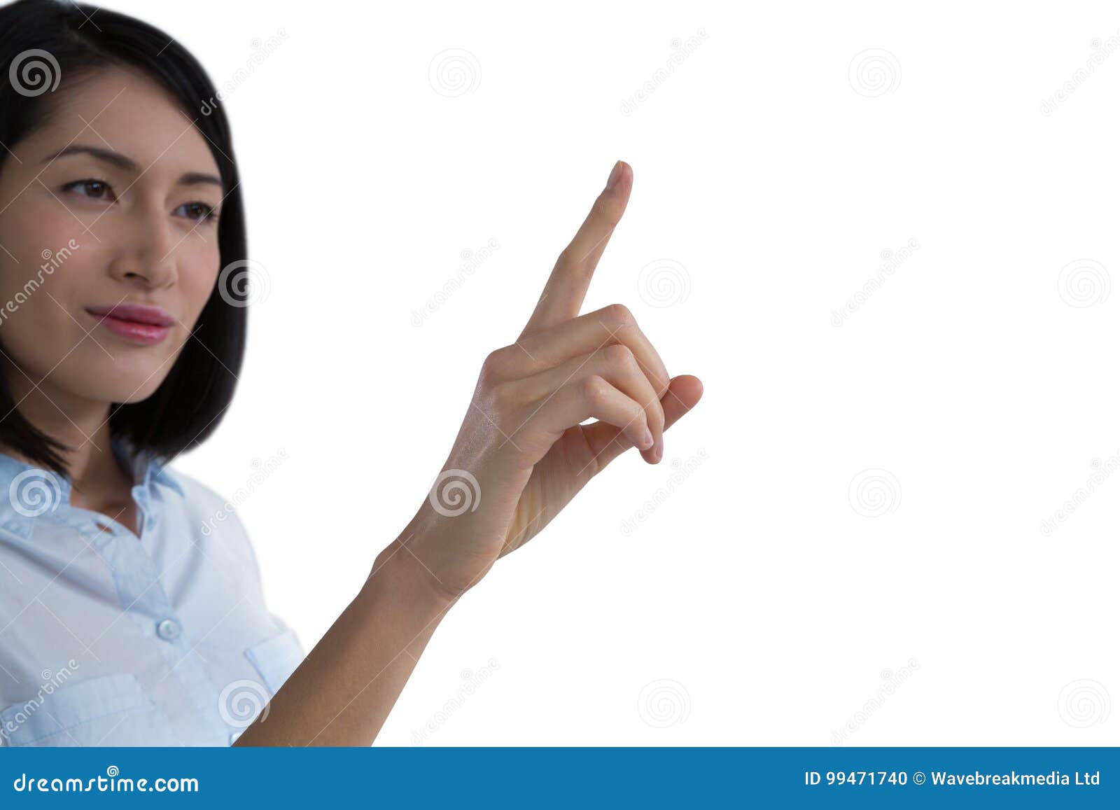 Woman Using Invisible Screen Stock Photo - Image of person, gesturing ...